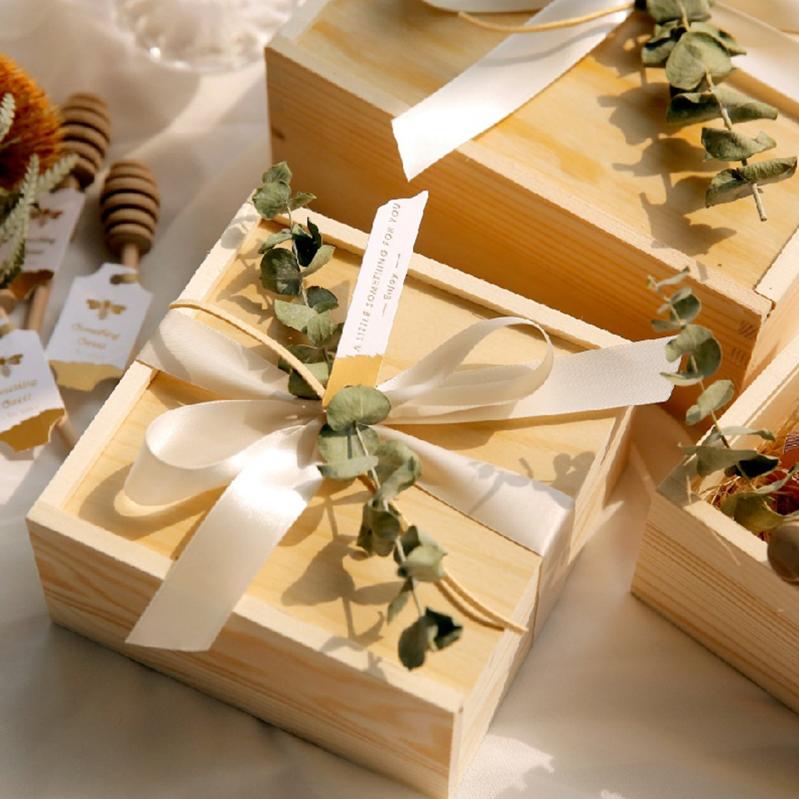 Sliding Cover Gifts Package Box Square Wood Wedding Favor Gift Wrap Box ...