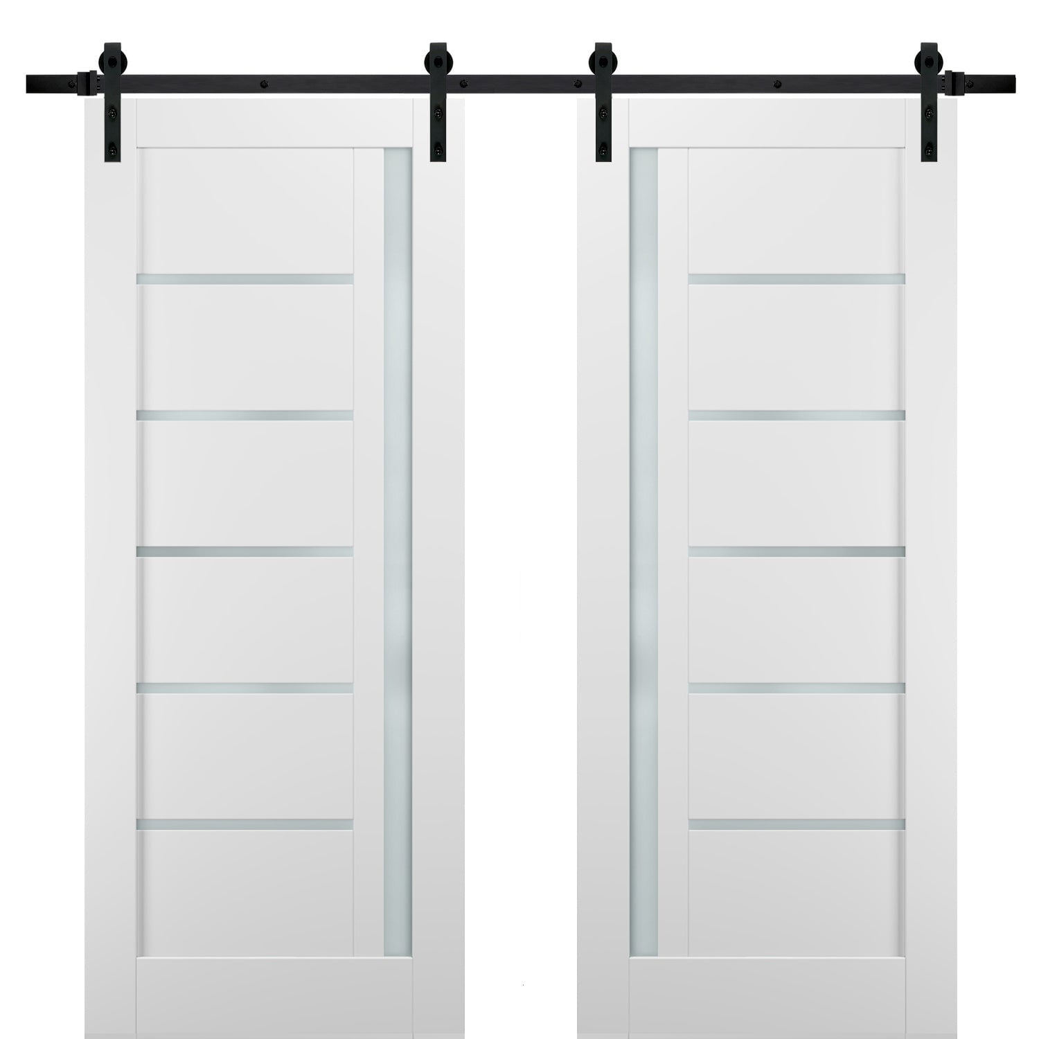 Sliding Double Barn Doors | Quadro 4088 White Silk with Frosted Opaque ...