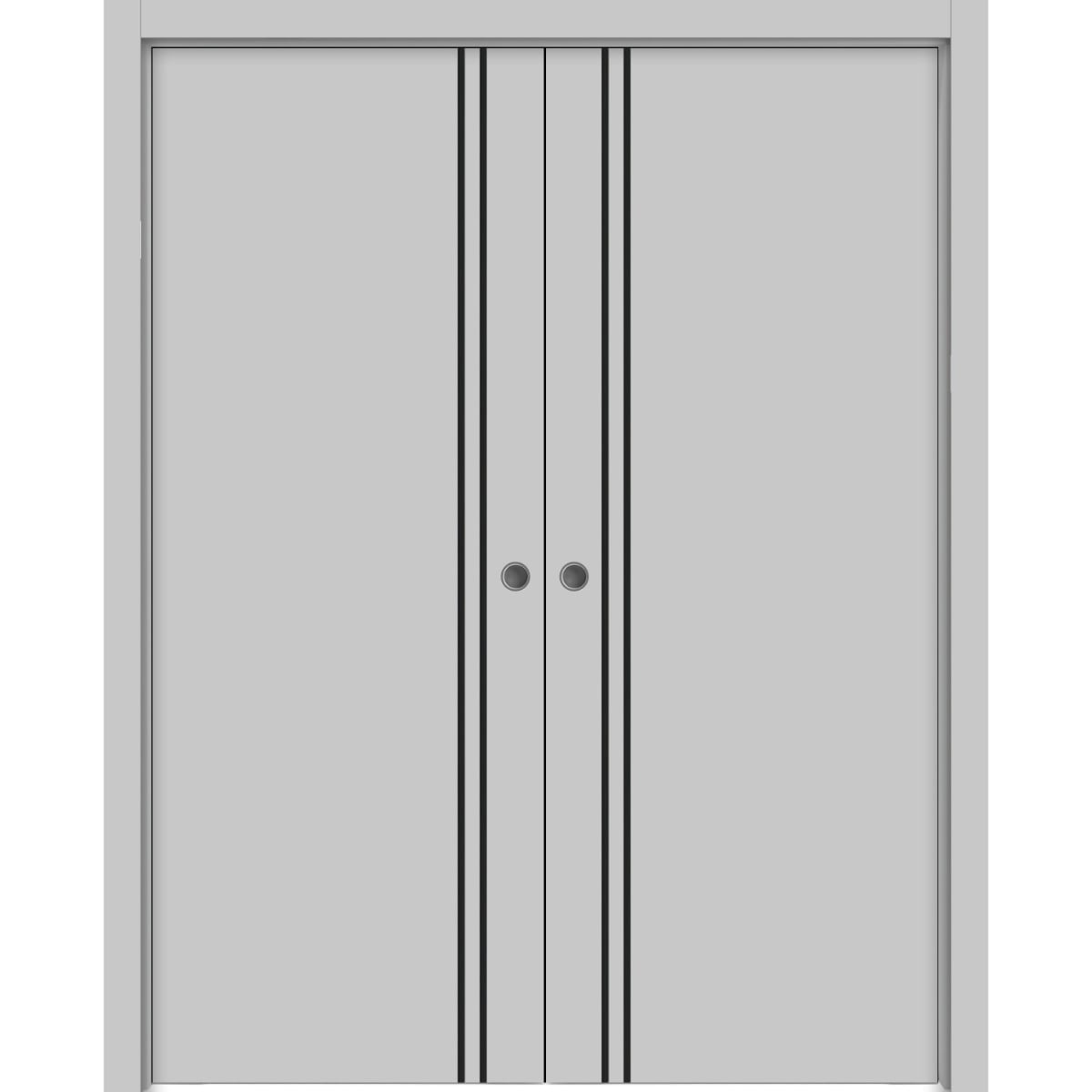 Sliding French Double Pocket Doors 36 x 84 inches | Planum 0016 Grey ...