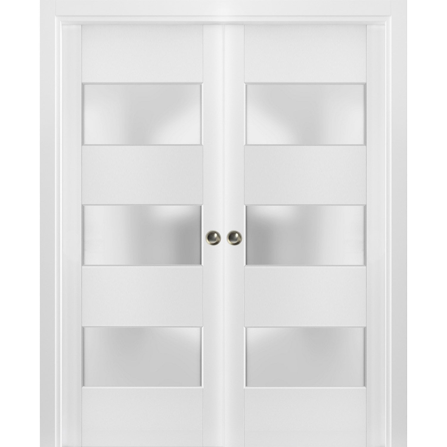 Sliding French Double Pocket Doors 48 x 84 inches Frosted Glass 3 Lites ...