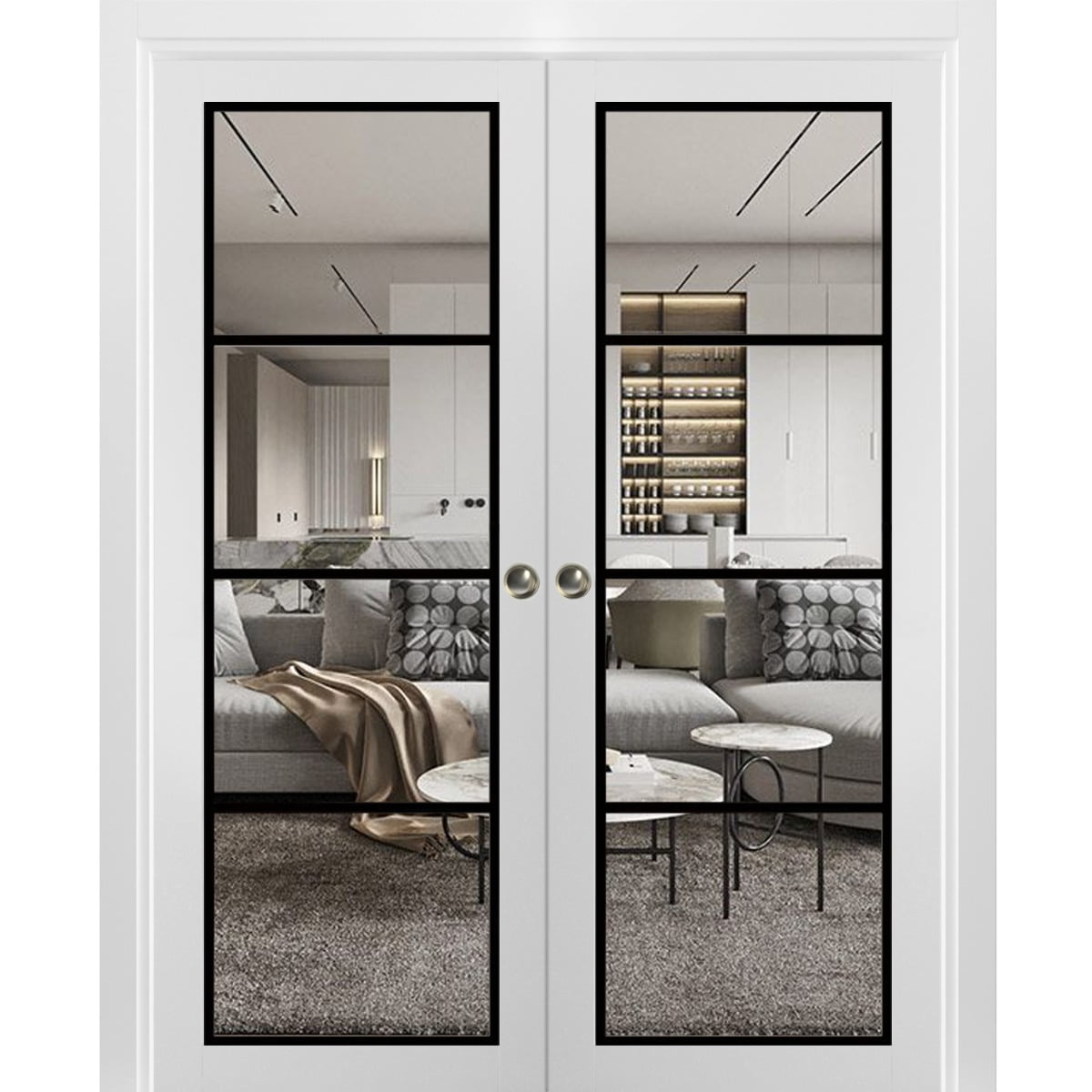 Sliding French Double Pocket Doors 60 x 96 inches | Lucia 2466 White ...