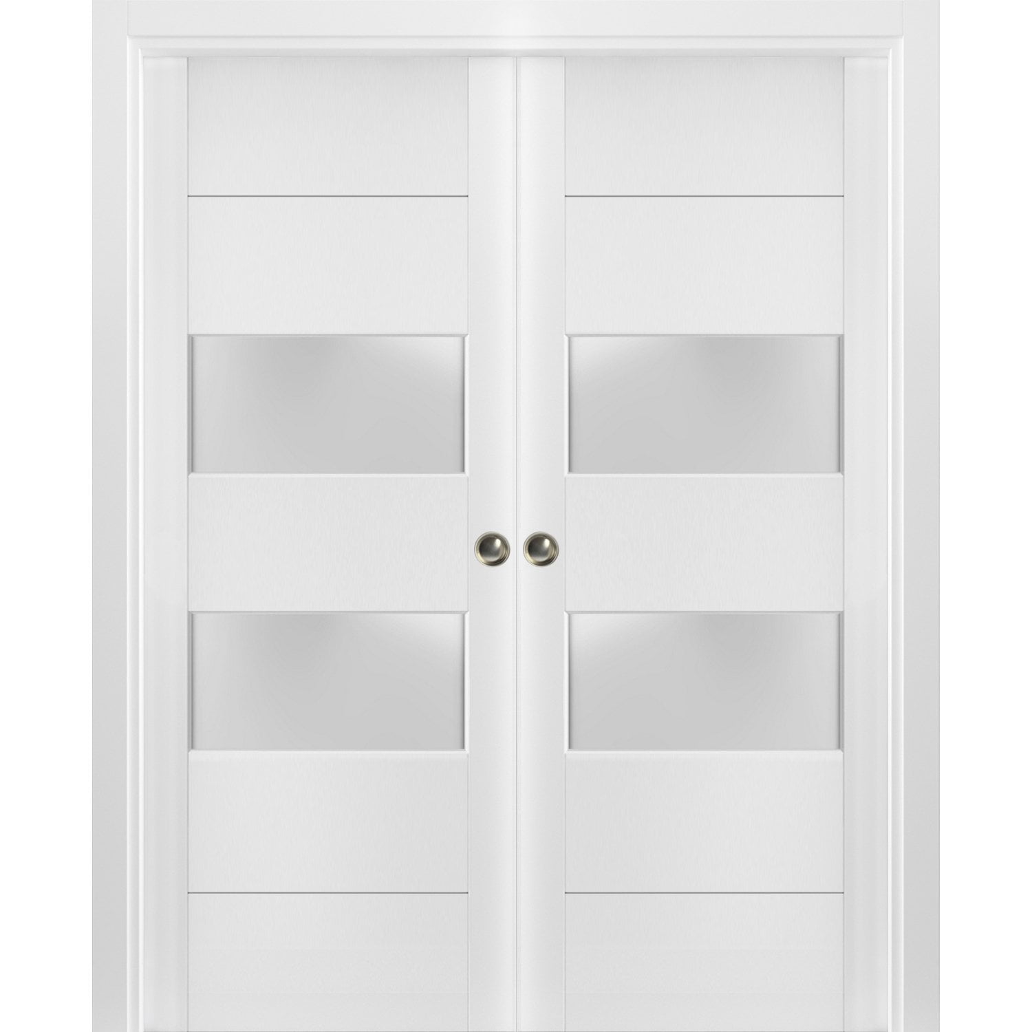 Sliding French Double Pocket Doors 64 x 80 inches Frosted Glass 2 lites ...