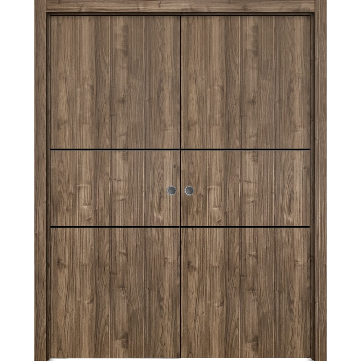 Sliding French Double Pocket Doors 72 x 80 inches | Planum 0014 Walnut ...