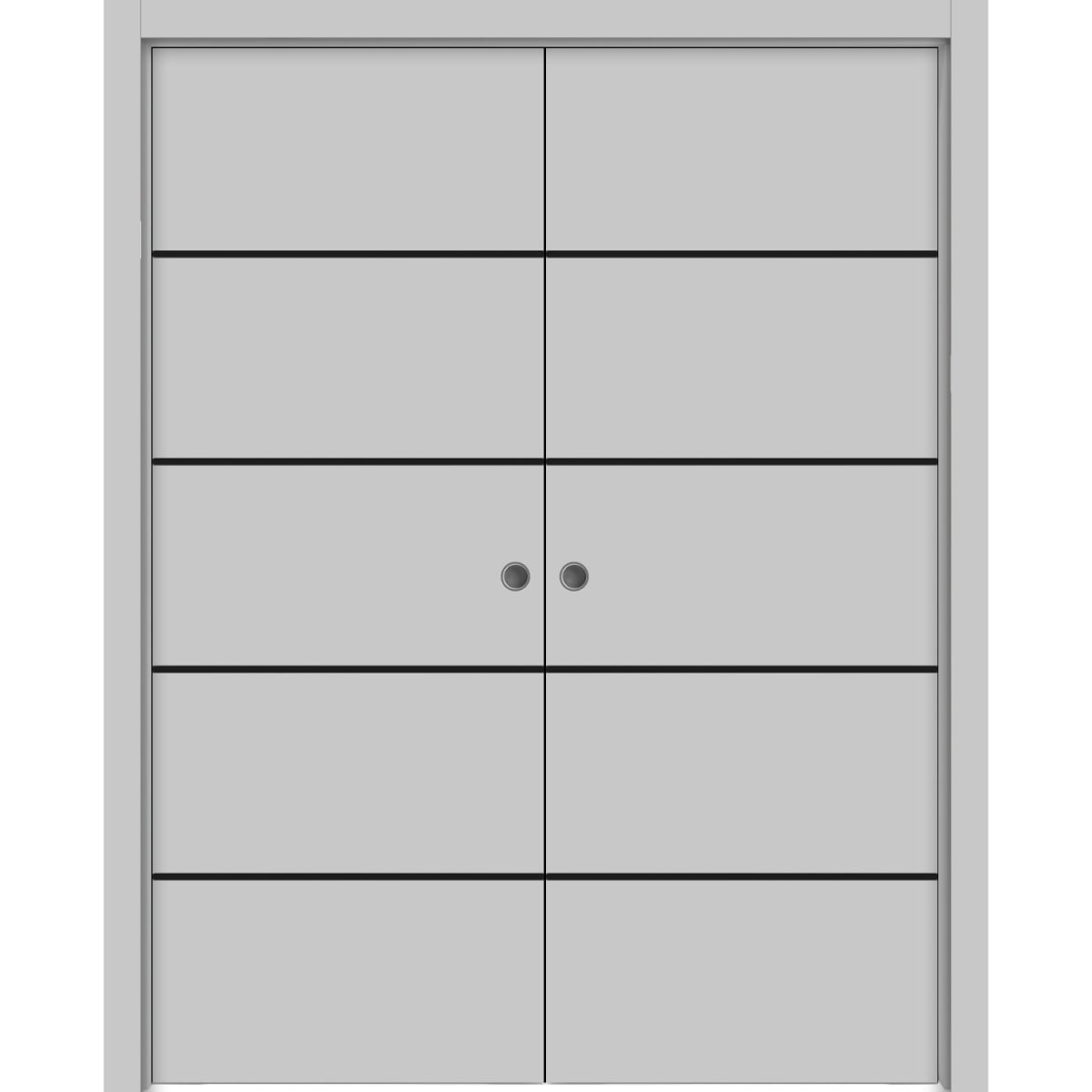 Sliding French Double Pocket Doors 84 x 96 inches | Planum 0015 Grey ...