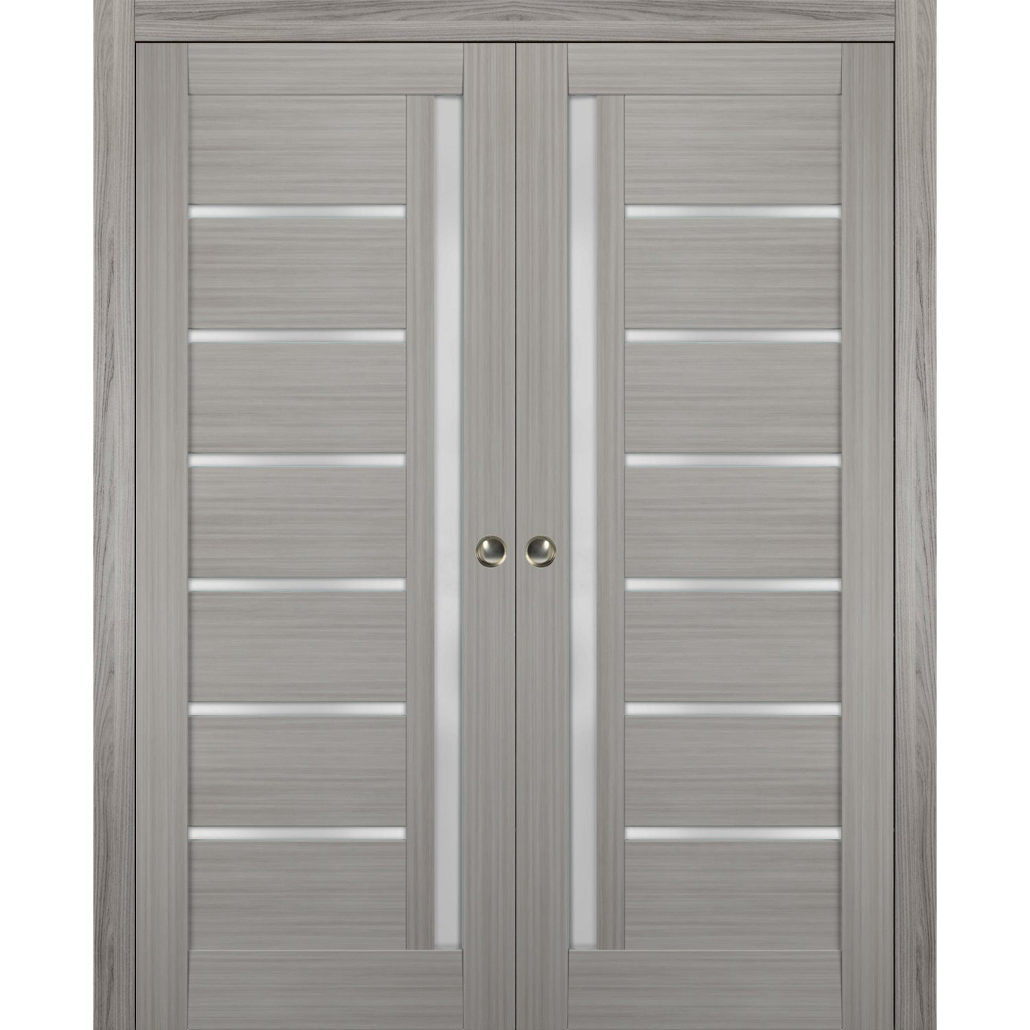Sliding French Double Pocket Doors Frosted Glass | Quadro 4088 Grey Ash ...