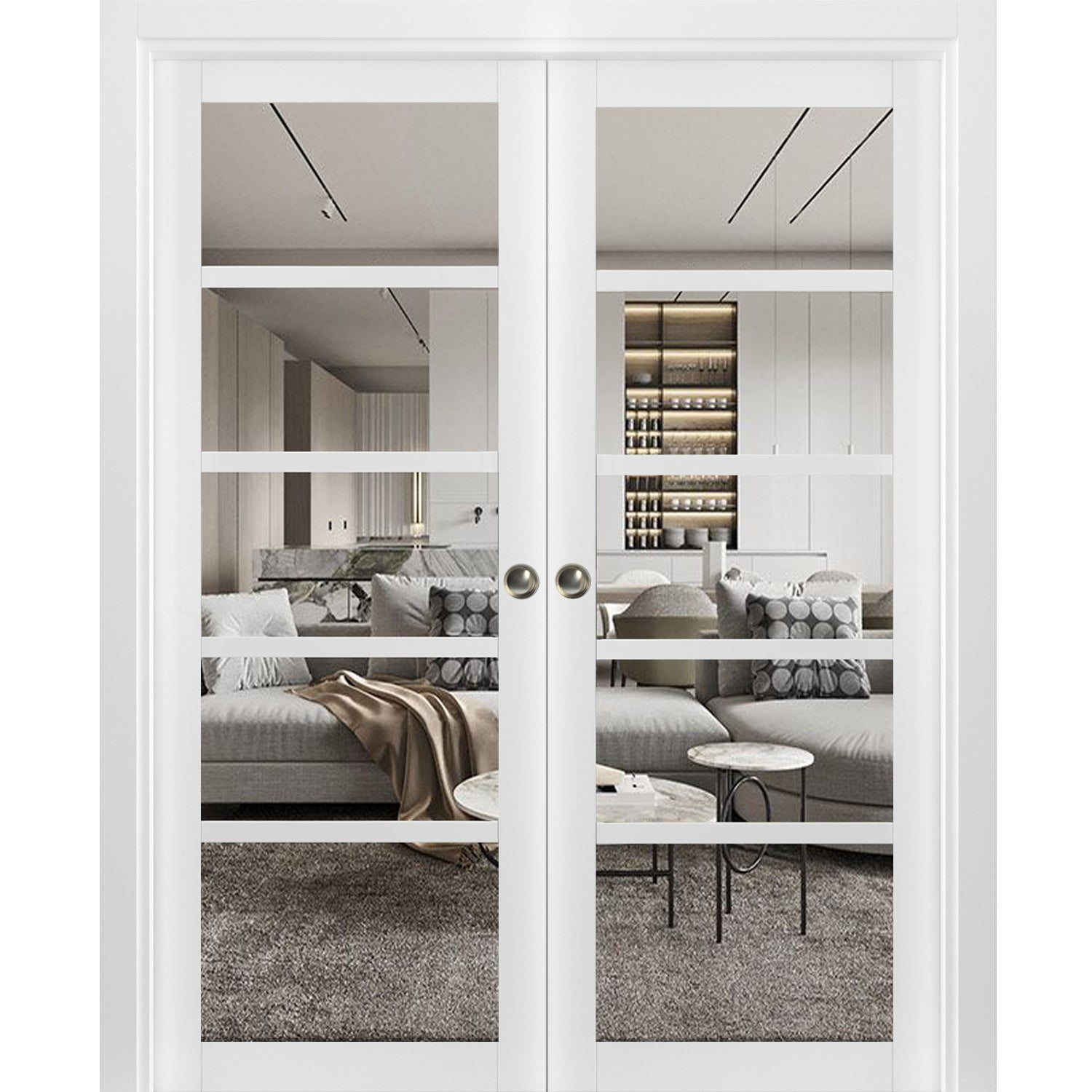 Sliding French Double Pocket Doors | Quadro 4522 White Silk with Clear ...