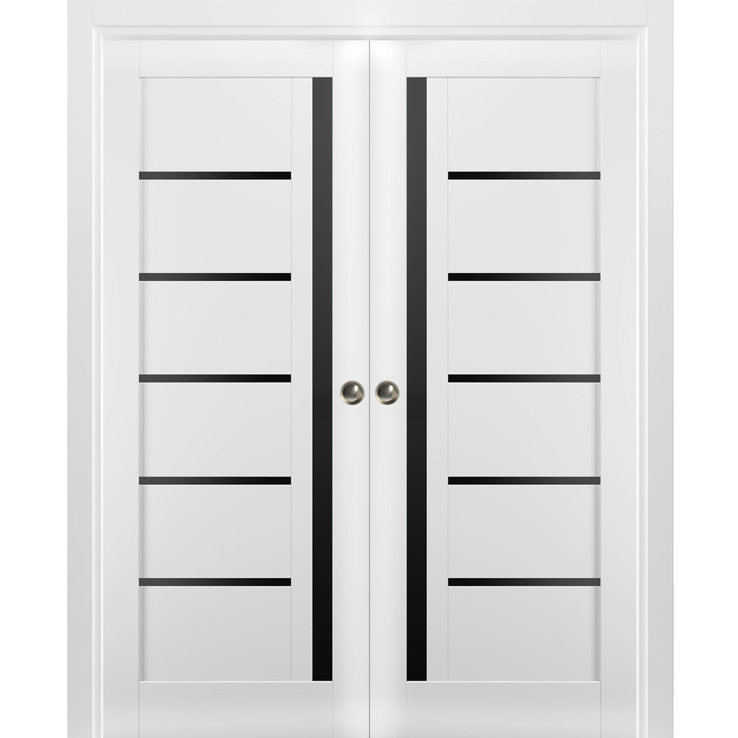 Sliding French Double Pocket Doors | Quadro 4588 White Silk with Black ...