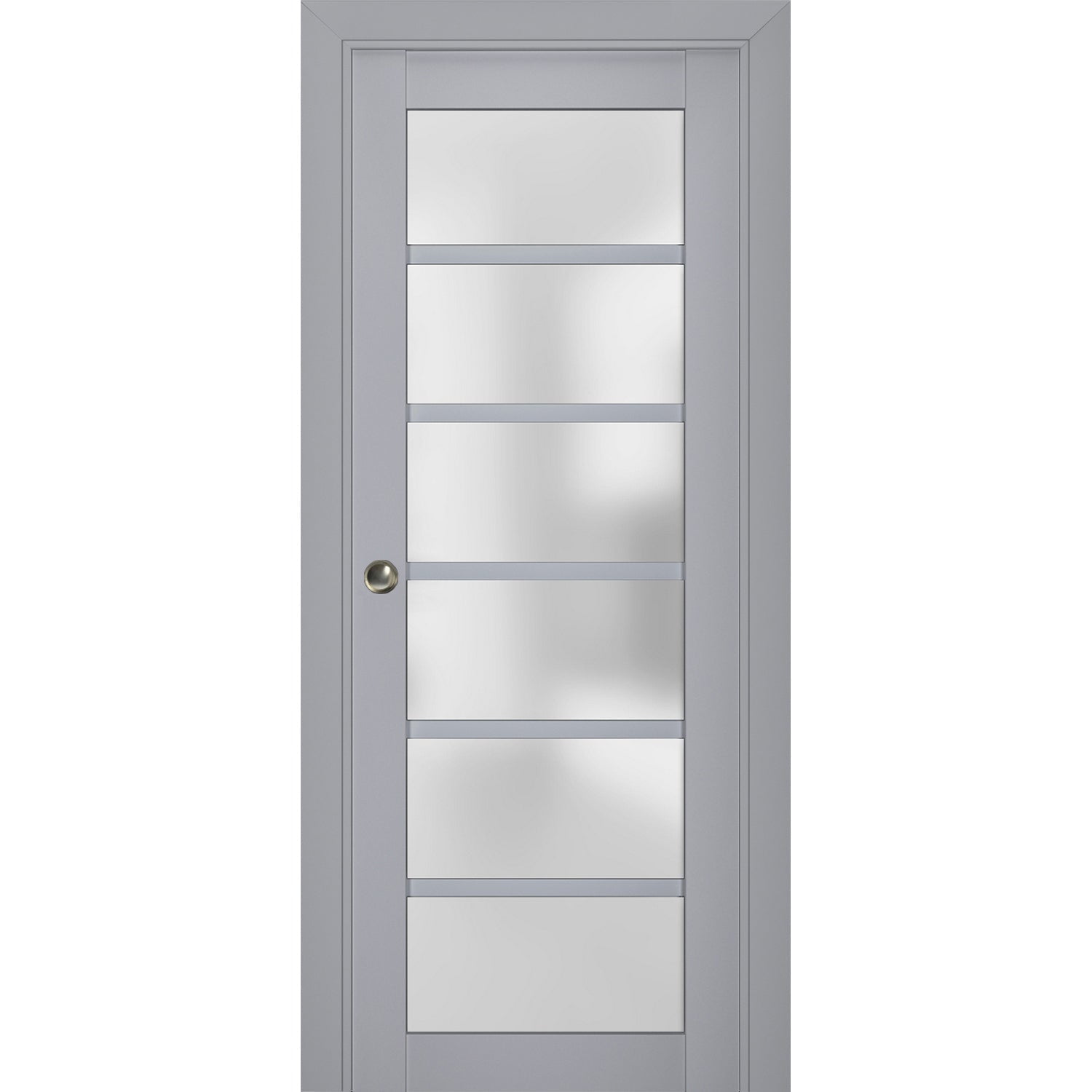 Sliding French Pocket Door with Frosted Glass | Veregio 7602 Matte Grey | Kit Trims Rail ...