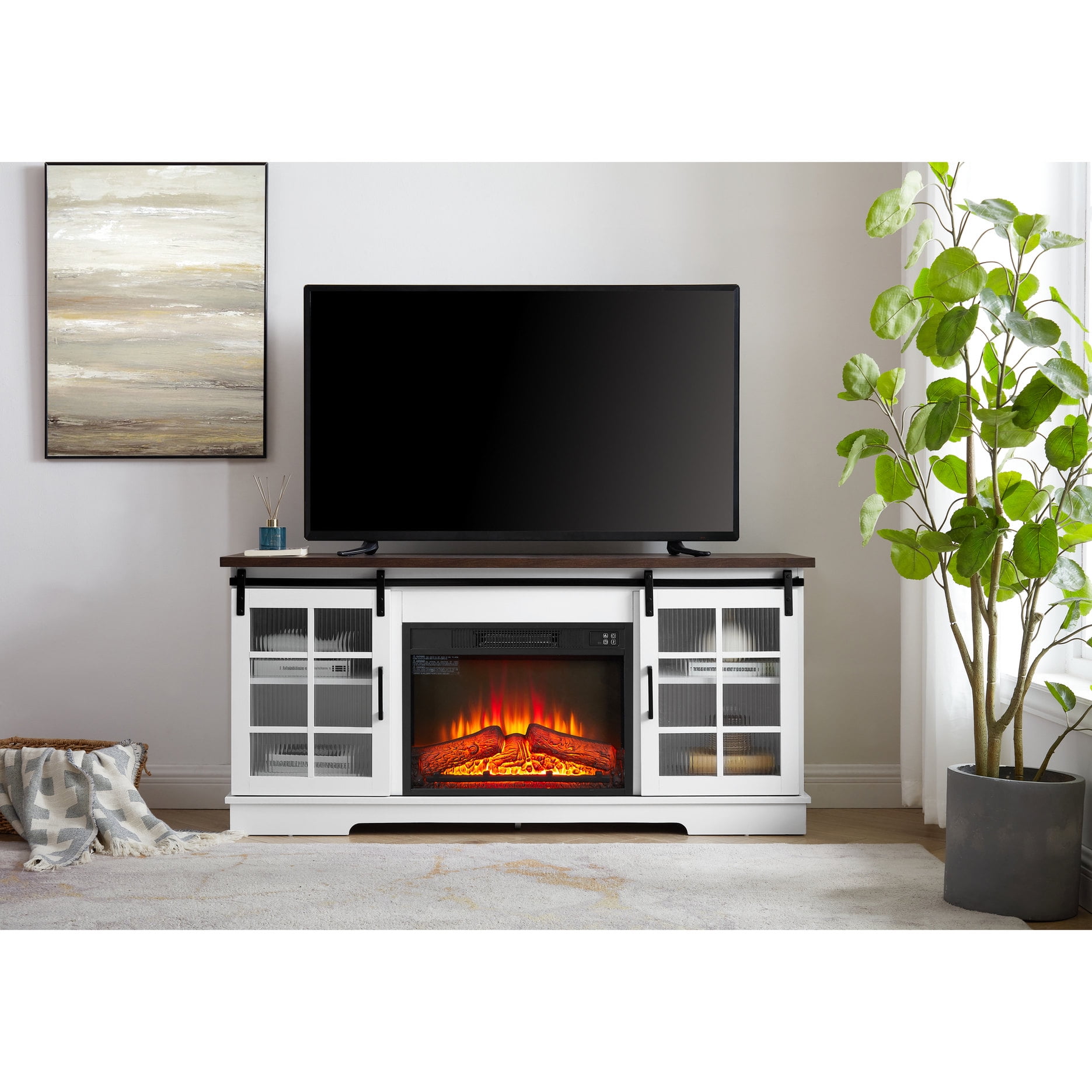 Sliding Glass Door Entertainment Center | Accommodates 65" TVs, Two ...