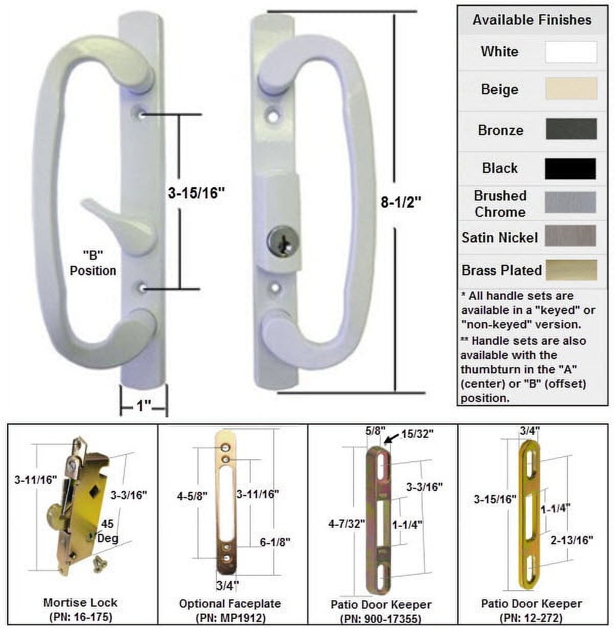 Sliding Glass Patio Door Handle Kit with Mortise Lock and Keepers, B ...