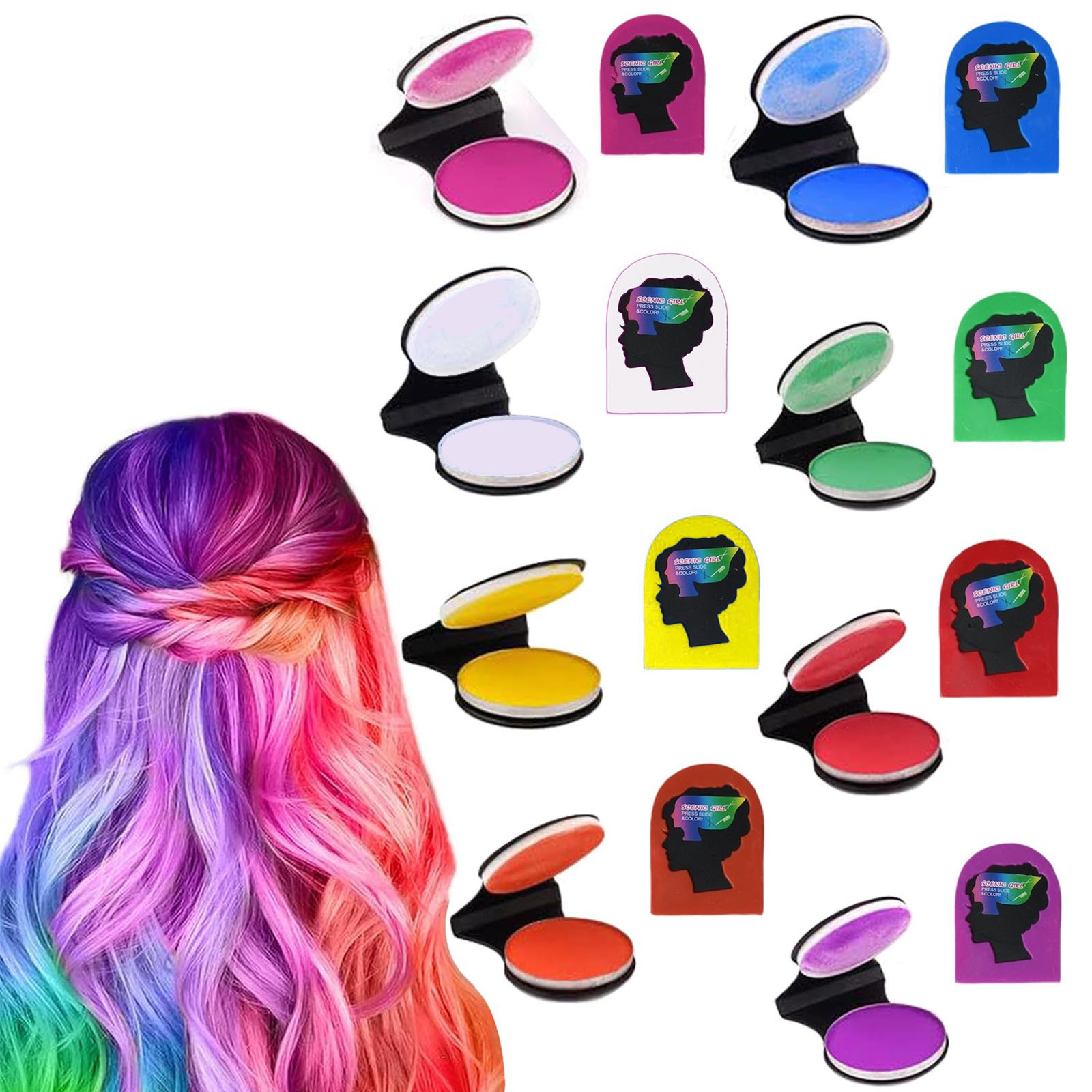 Sliding Highlight Hair Dyeing Powder, Temporary Hair Chalk, Disposable Hair Dye Powder, Water ...