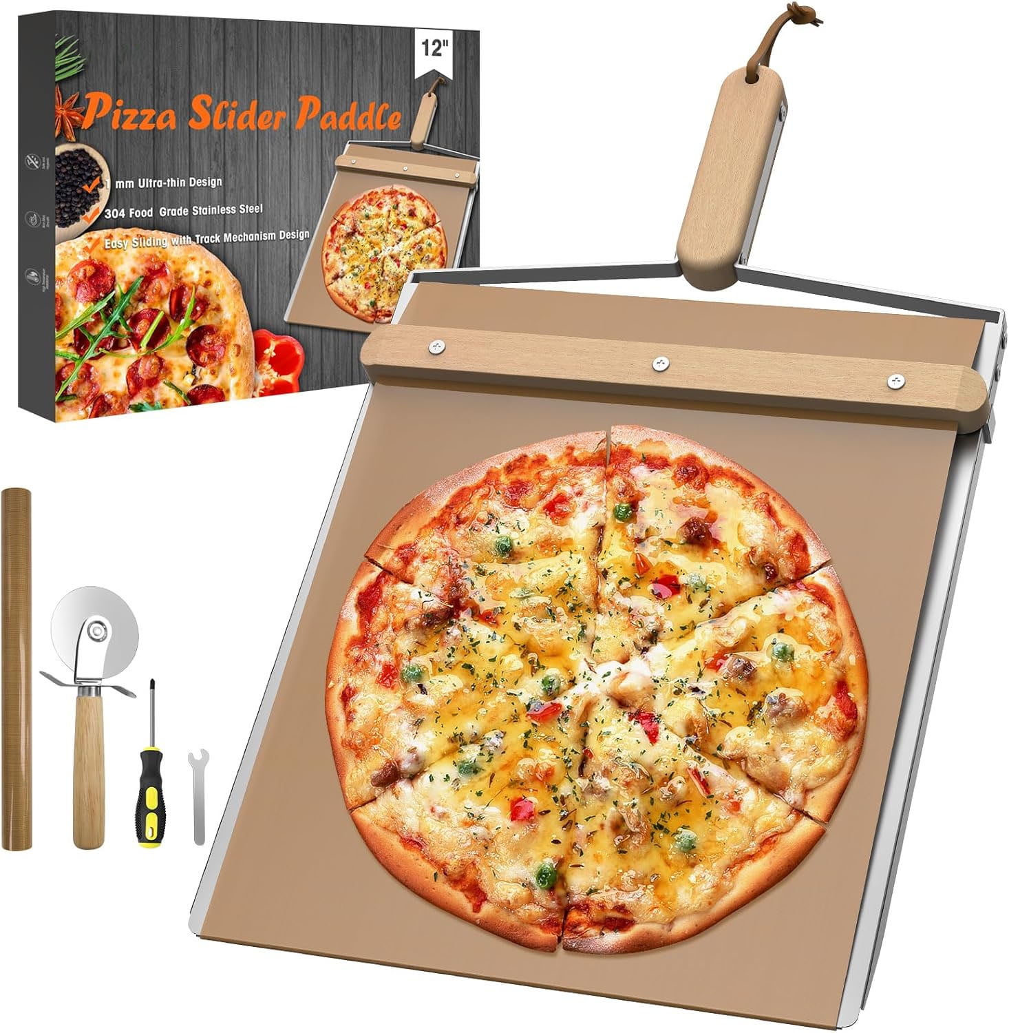 Sliding Pizza Peel 12 Inch,large Pizza Peel Metal Sliding Tray 16” X 13 ...