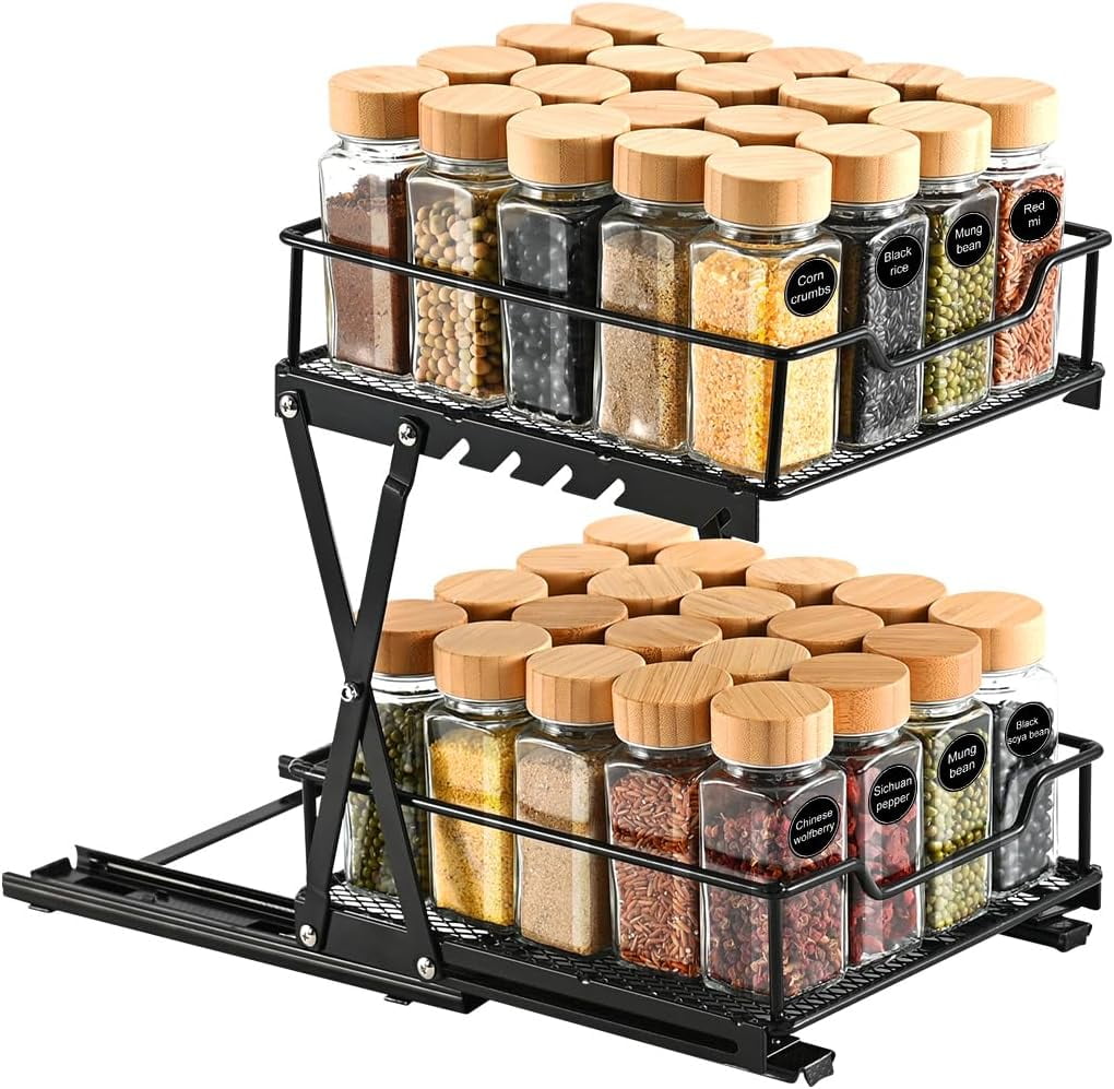 Sliding Spice Rack Organizer for Cabinet, 2-Tier Spice Cabinet Pull Out ...