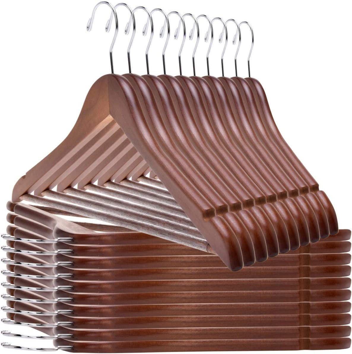Slightly Curved Hanger 80 Pack Sets - Solid Wood Coat Hangers with ...