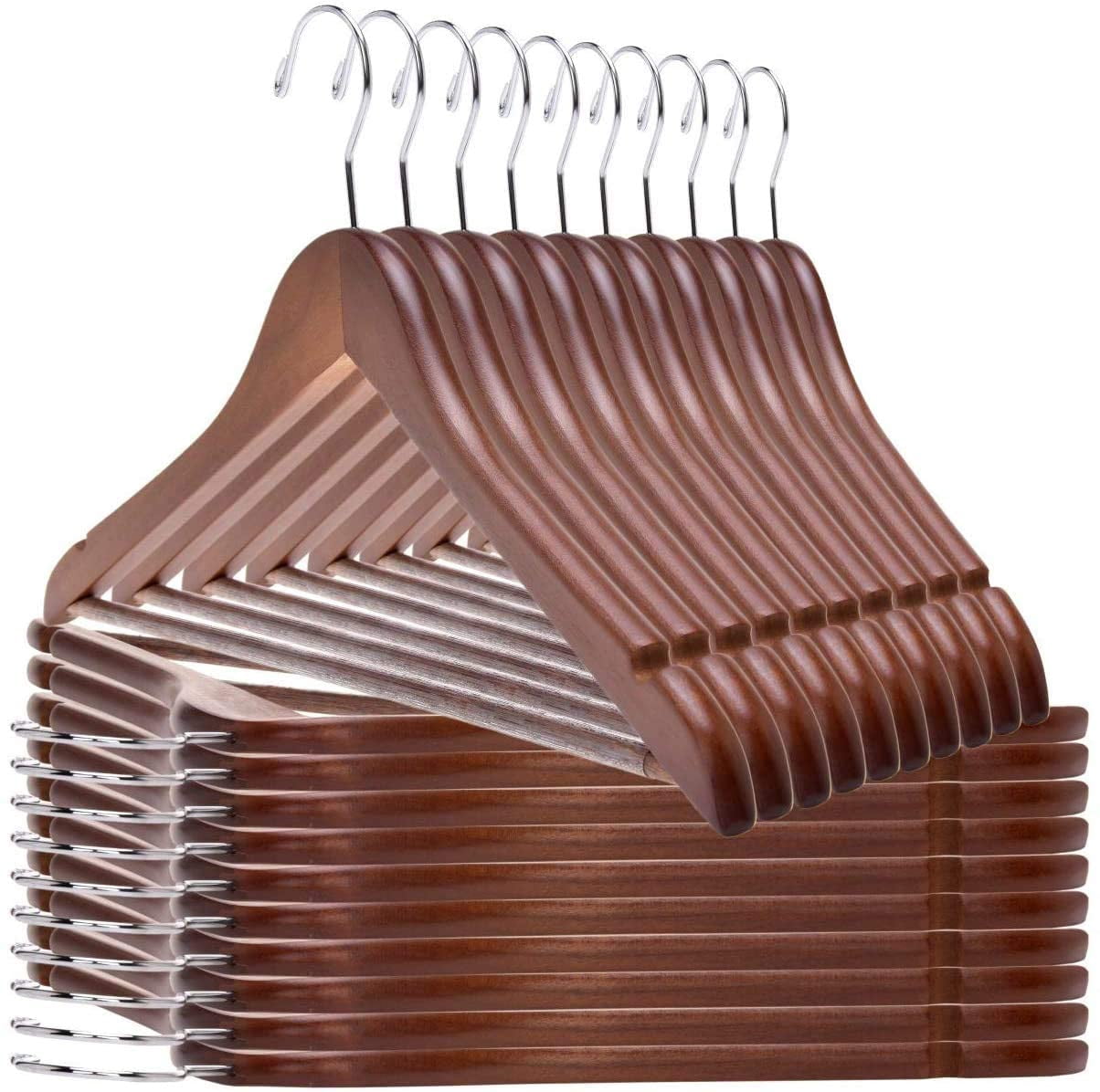 Slightly Curved, Solid Walnut Coat Hangers with Chrome Hooks - Heavy ...
