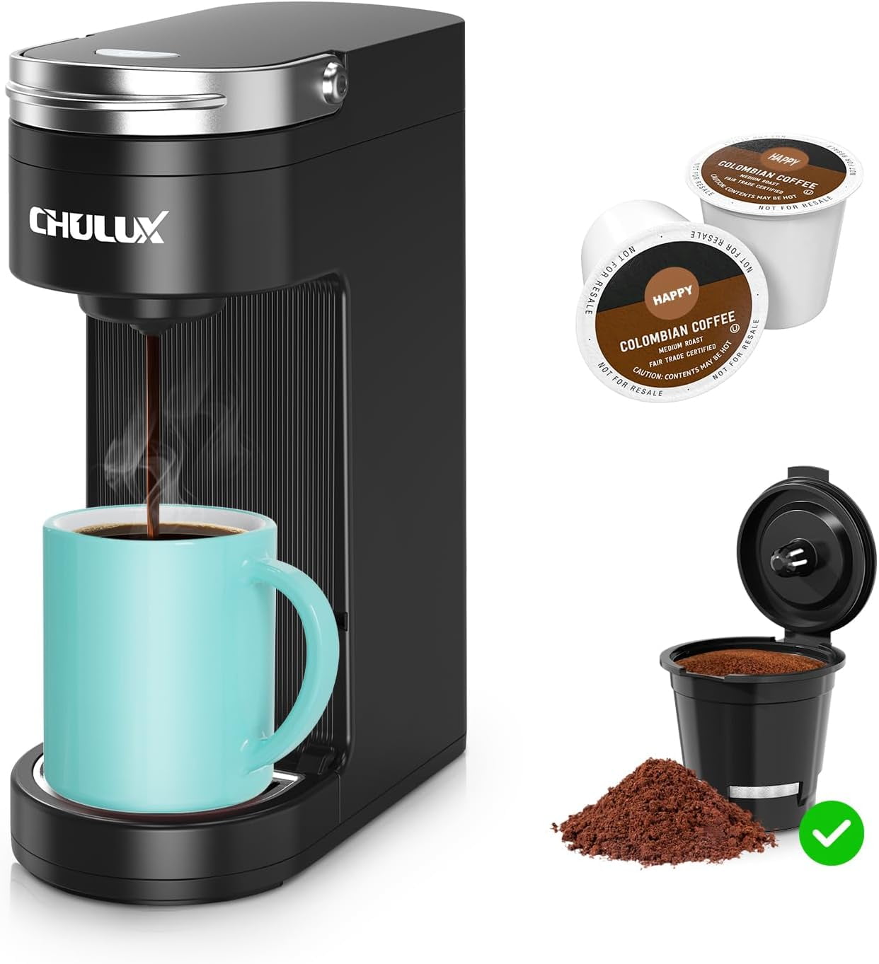 Slim 2 in 1 Single Serve Coffee Maker for K Cup & Ground Coffee, Mini ...