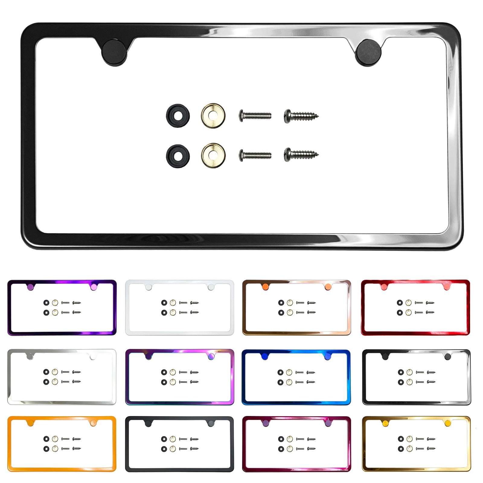 Slim 2 Holes Style Powder Coated Black Chrome Stainless Steel License ...