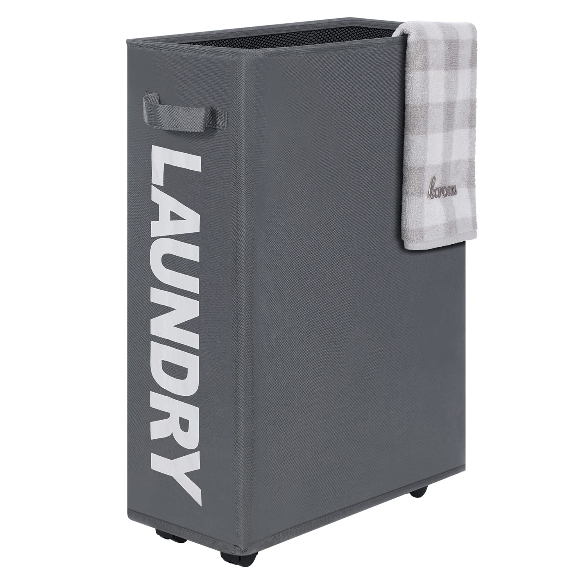 Slim 22 Inch Rolling Laundry Basket Foldable Portable Tall Thin Hamper ...