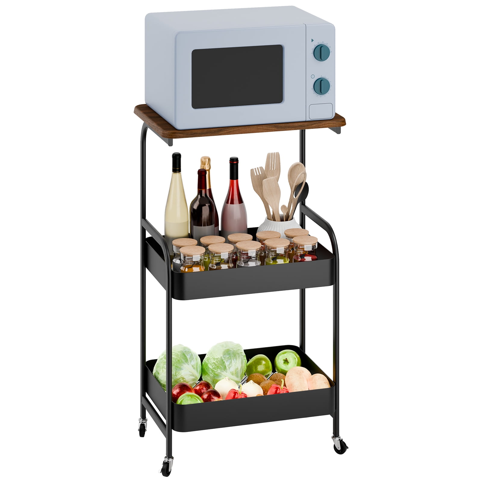 Slim 3-Tier Kitchen Cart - Rolling Spice Rack with Removable Baskets ...