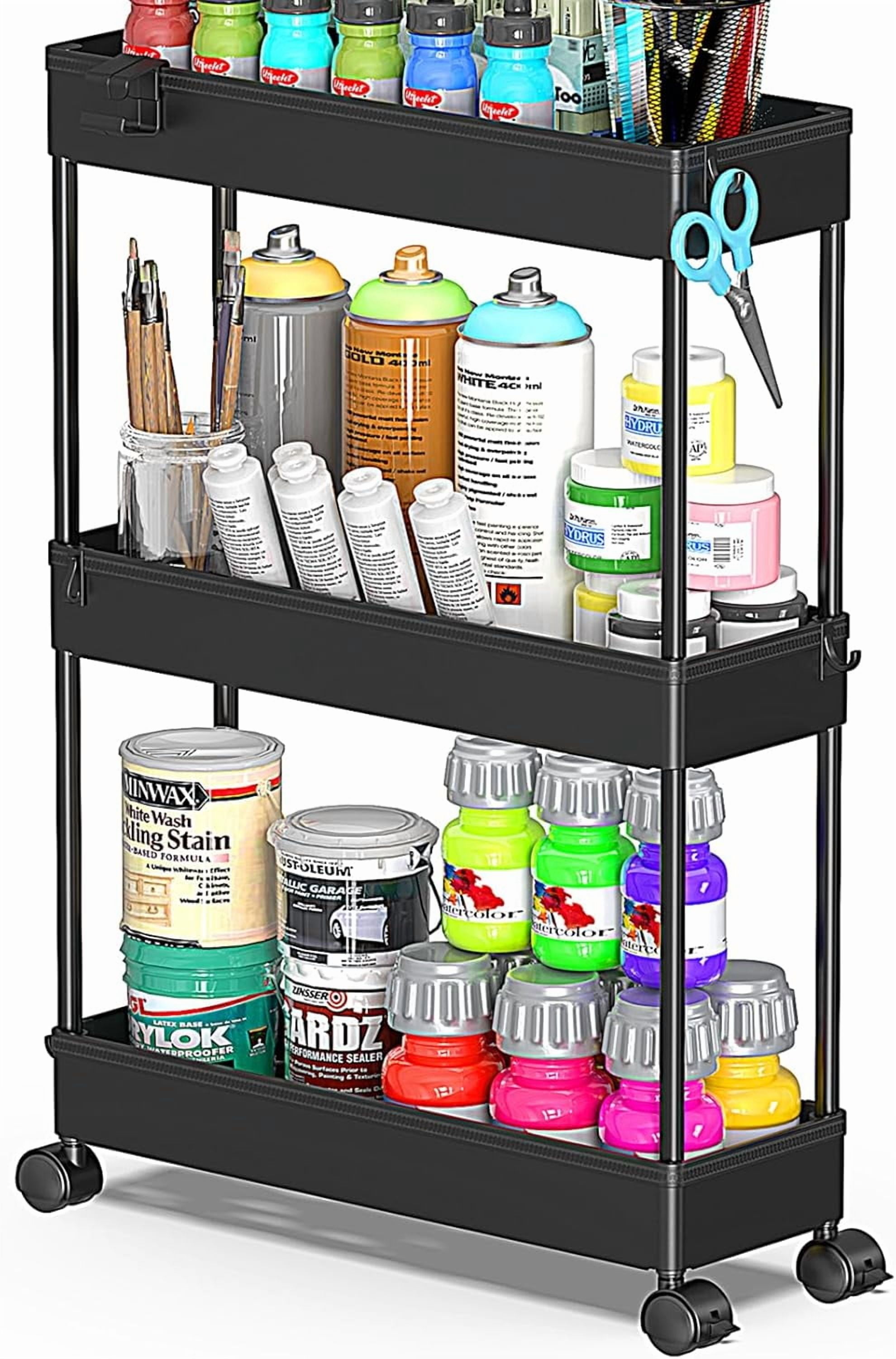 Slim 3-Tier Rolling Storage Cart, Black Mobile Shelving Unit for ...