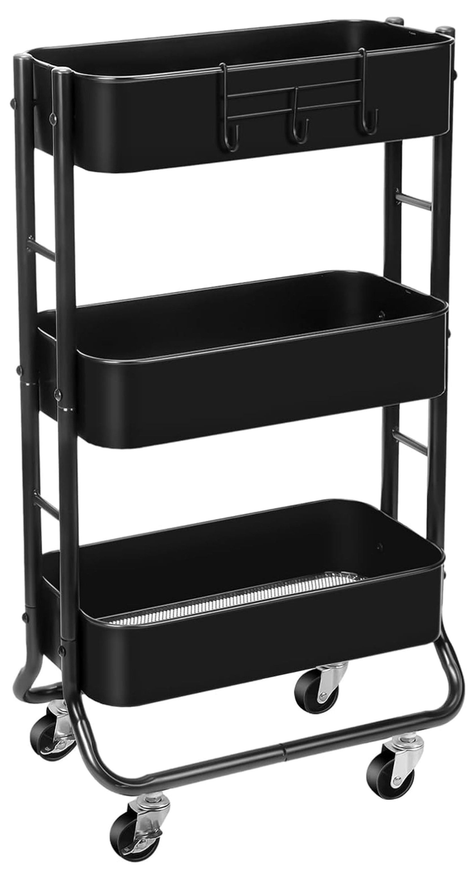 Slim 3-Tier Rolling Utility Cart, Narrow Metal Bathroom Storage ...