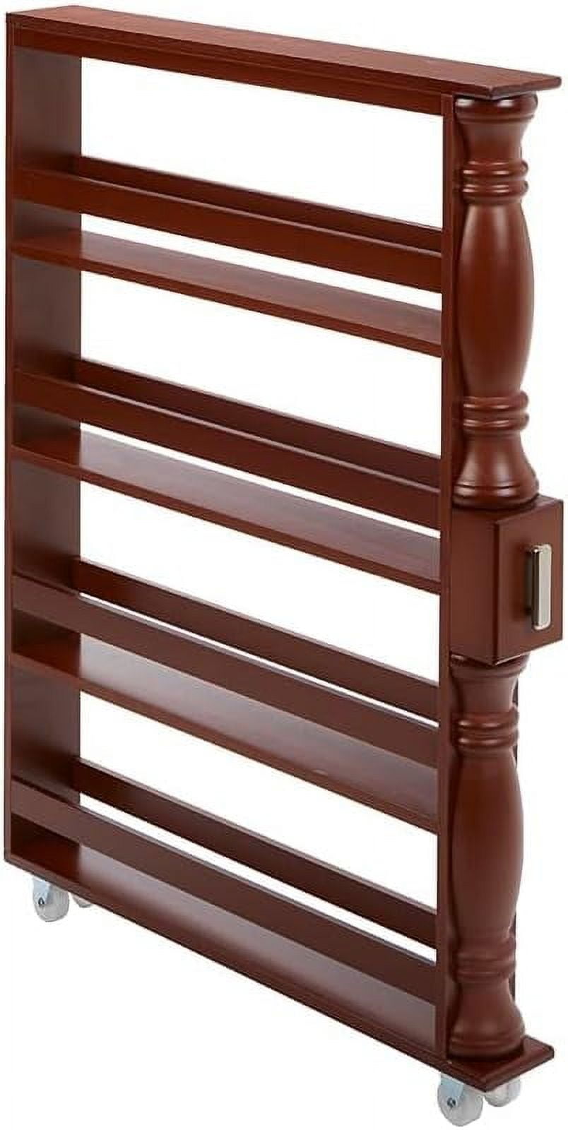 Slim 4 Tier Walnut Wooden Rack Cart on Wheels for Small Spaces Kitchen ...