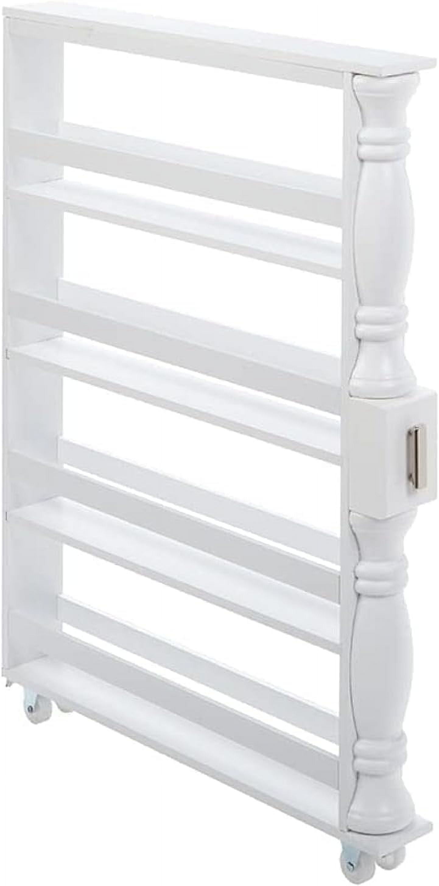 Slim 4 Tier White Wooden Storage Rack Cart on Wheels for Small Spaces ...