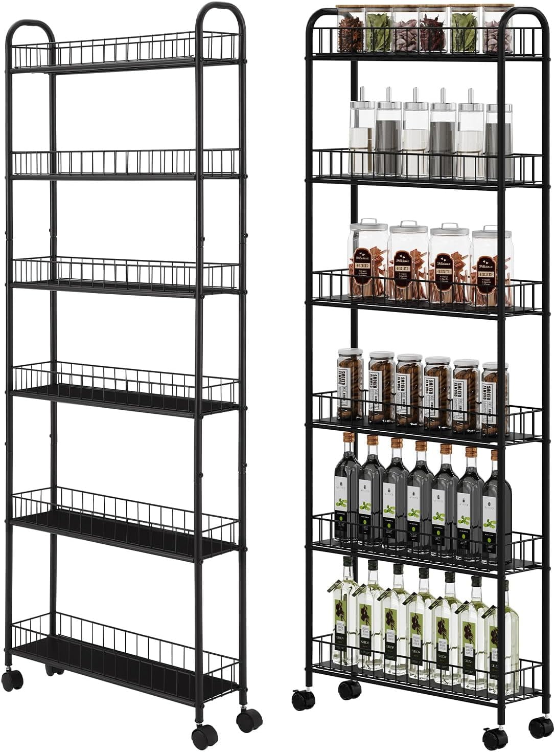 Slim 6-Tier Mobile Storage Cart - 6-Inch Wide Metal Shelving Unit with ...