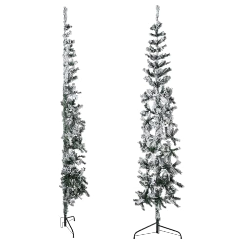 Slim Artificial Half Christmas Tree with Flocked Snow, 7ft Tall, PVC ...