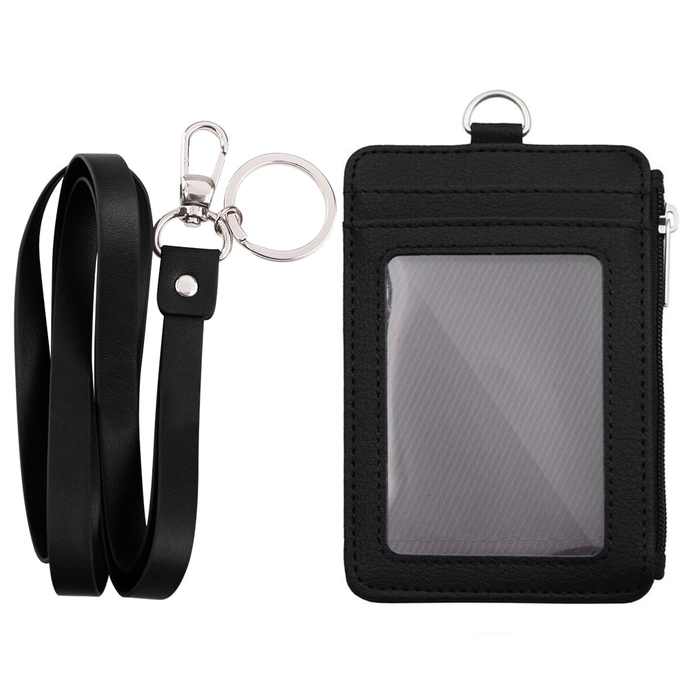 Slim Badge Holder Wallet, PU Leather Vertical Name Card Holder with 1 ...