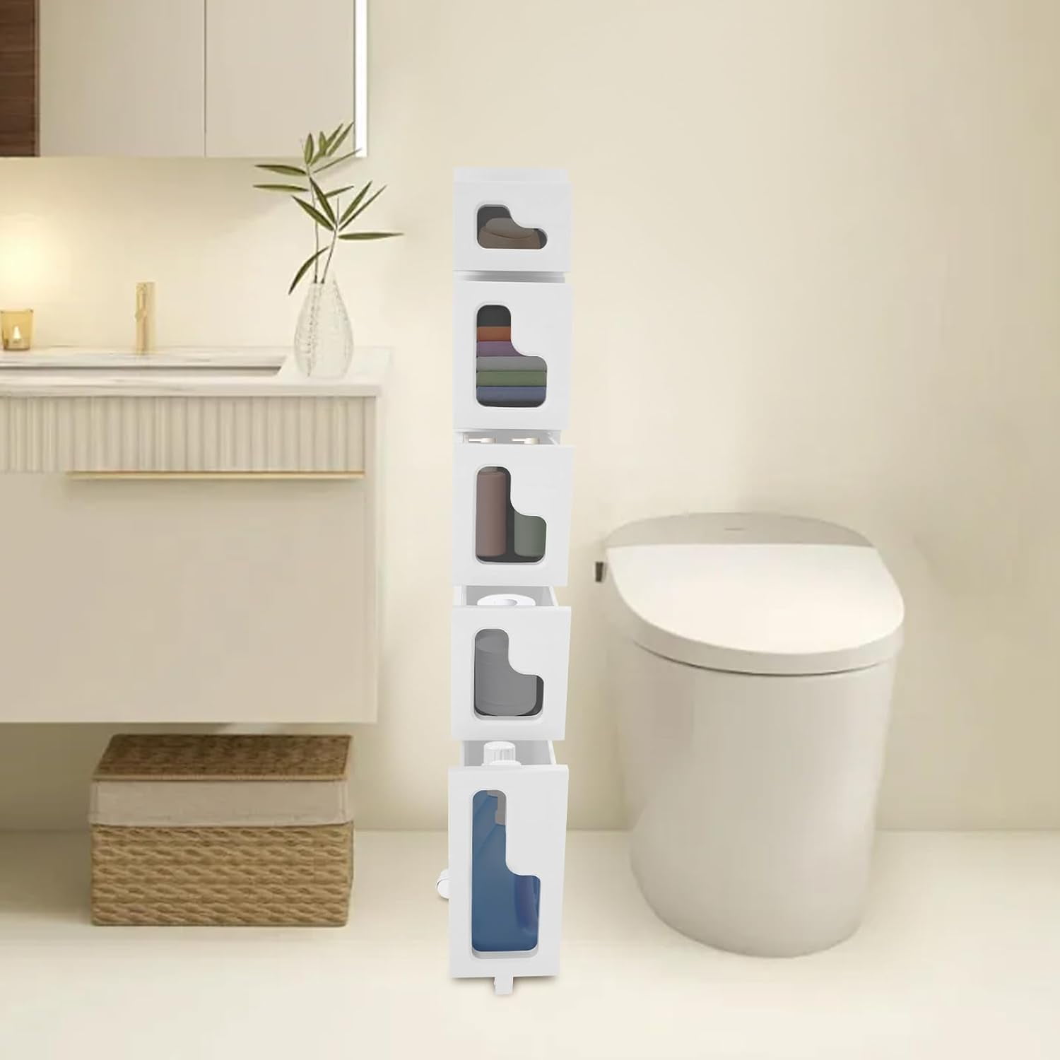 Slim Bathroom Storage Cabinet with Movable WheelsSmall Bathroom Storage ...