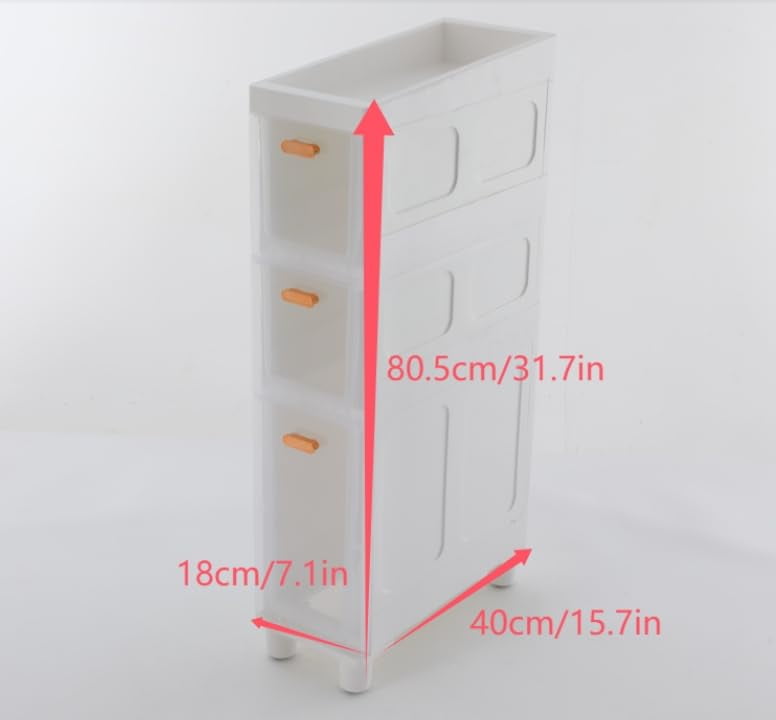 Slim Bathroom Storage Cabinet, Narrow Plastic Drawers Organizer with 3 ...