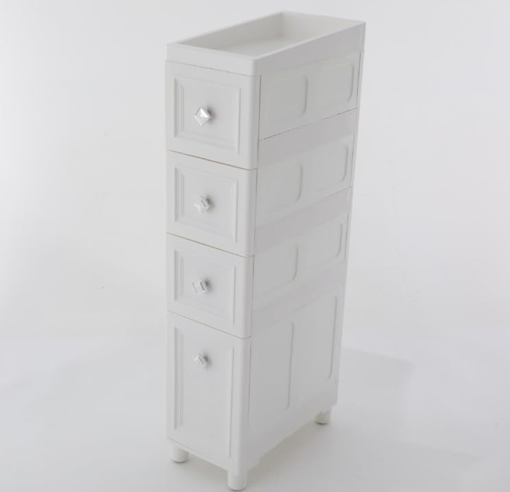 Slim Bathroom Storage Cabinet, Narrow Plastic Drawers Organizer with 4 ...