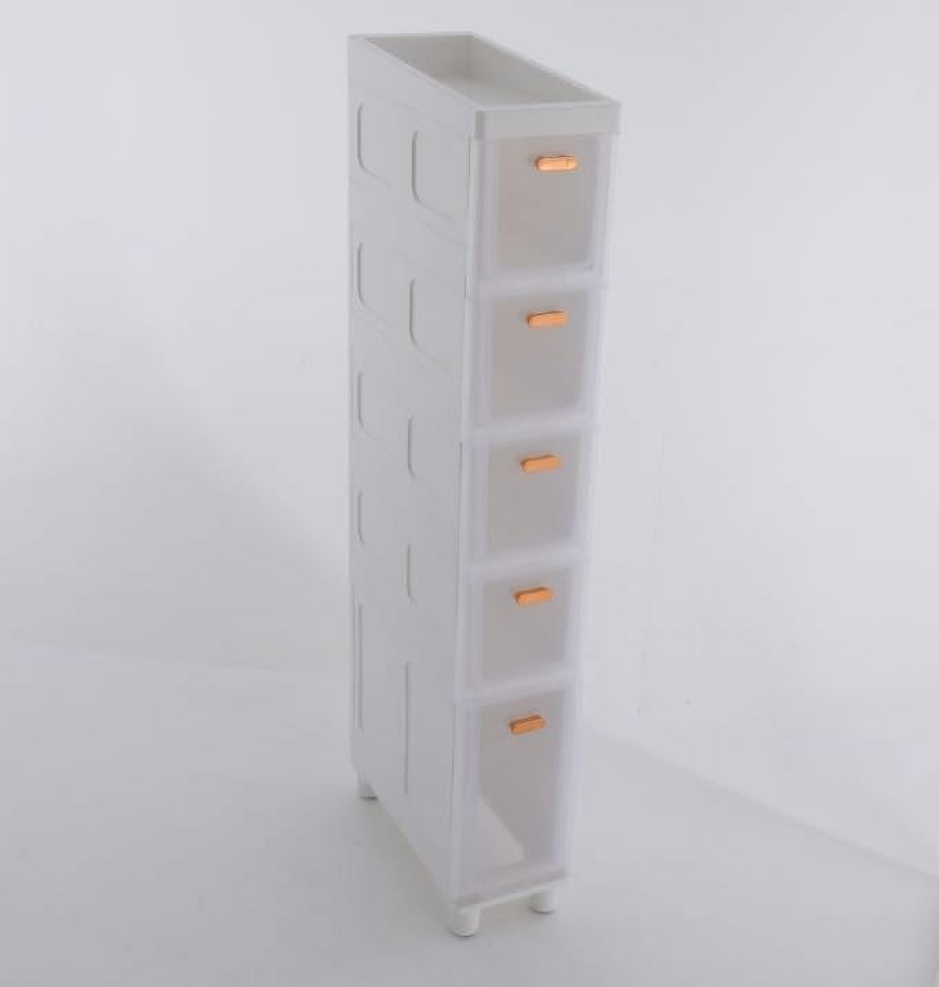 Slim Bathroom Storage Cabinet, Narrow Plastic Drawers Organizer with 5 ...