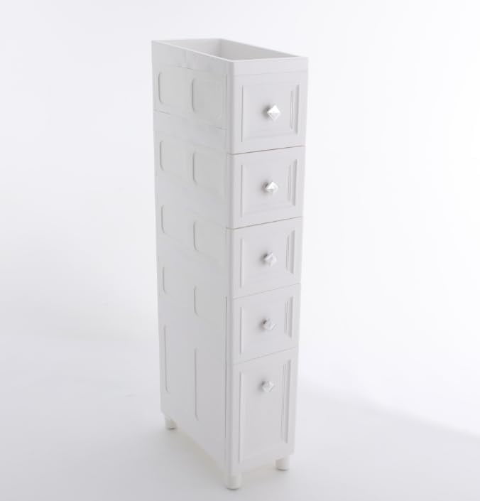 Slim Bathroom Storage Cabinet, Narrow Plastic Drawers Organizer with 5 ...