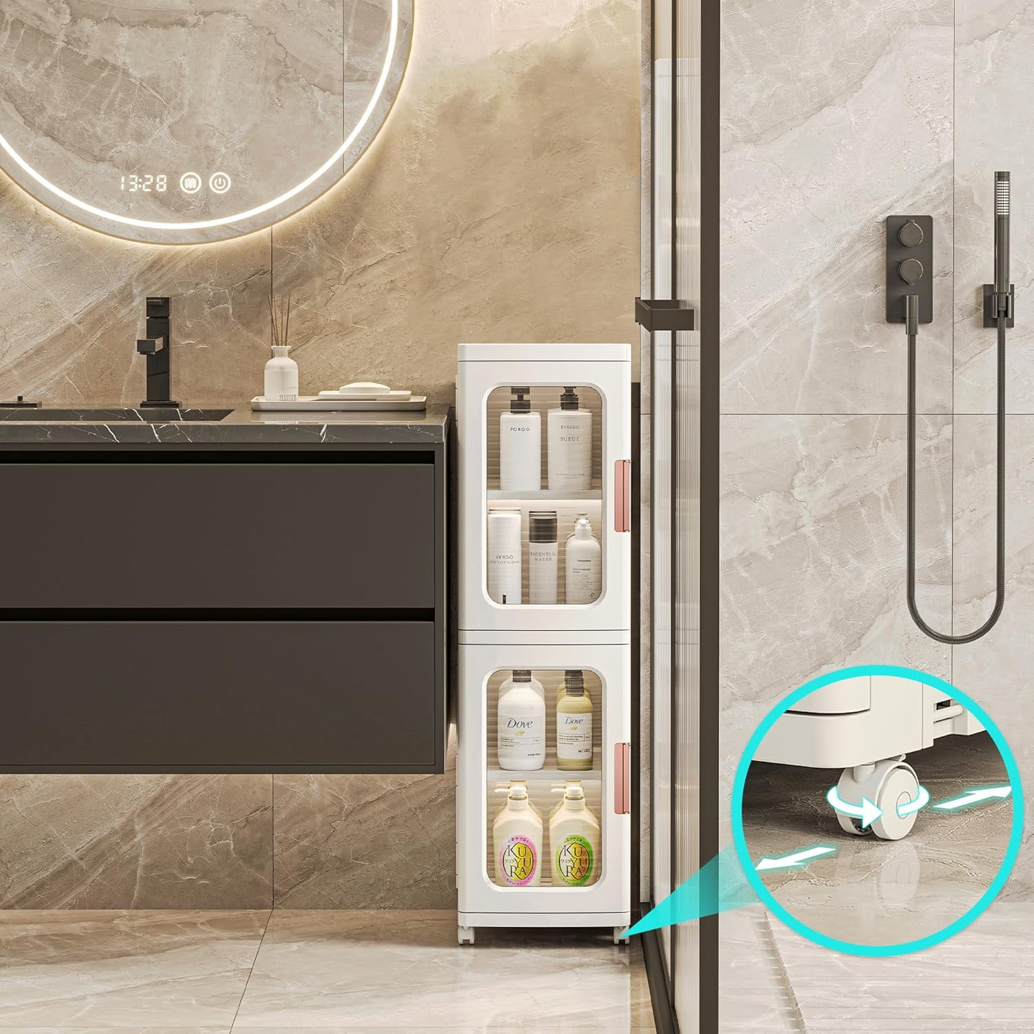 Slim Bathroom Storage Cabinet for Small Spaces, 2-Tiers Plastic Narrow ...