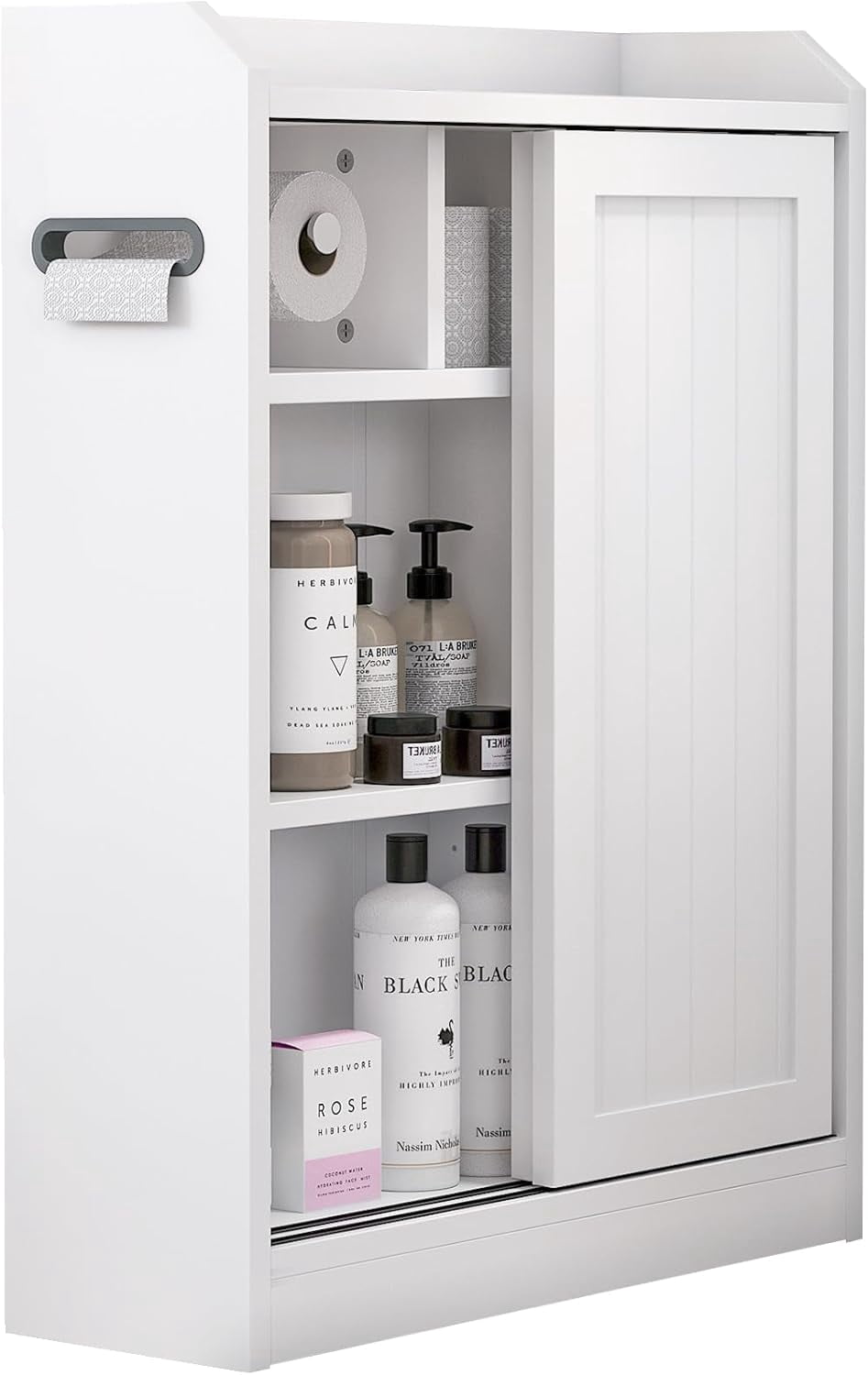 Slim Bathroom Storage Cabinet, Toilet Paper Holder Cabinet with Sliding ...