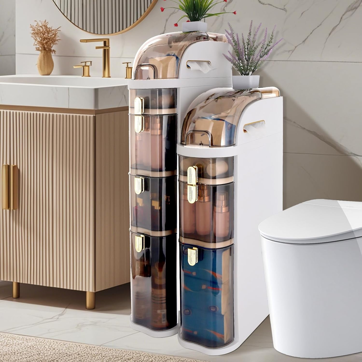 Slim Bathroom Storage Cabinet，Waterproof Narrow Bathroom Storage Box ...