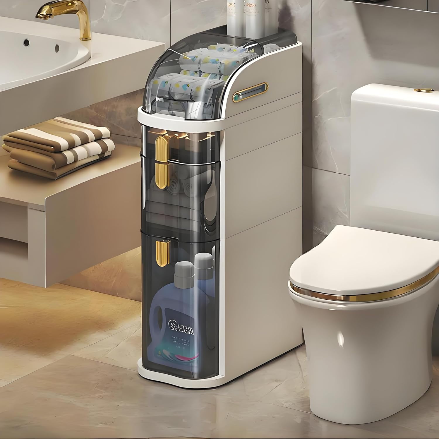 Slim Bathroom Storage Cabinet，Waterproof Plastic Bathroom Storage ...