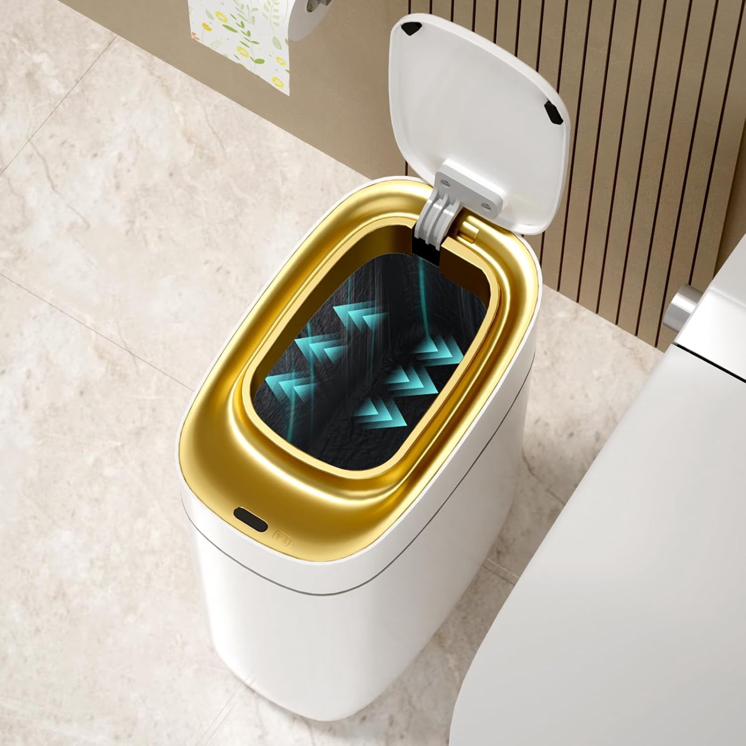 Slim Bathroom Trash Can with Lid, 2.5 Gallon Automatic Adsorption ...