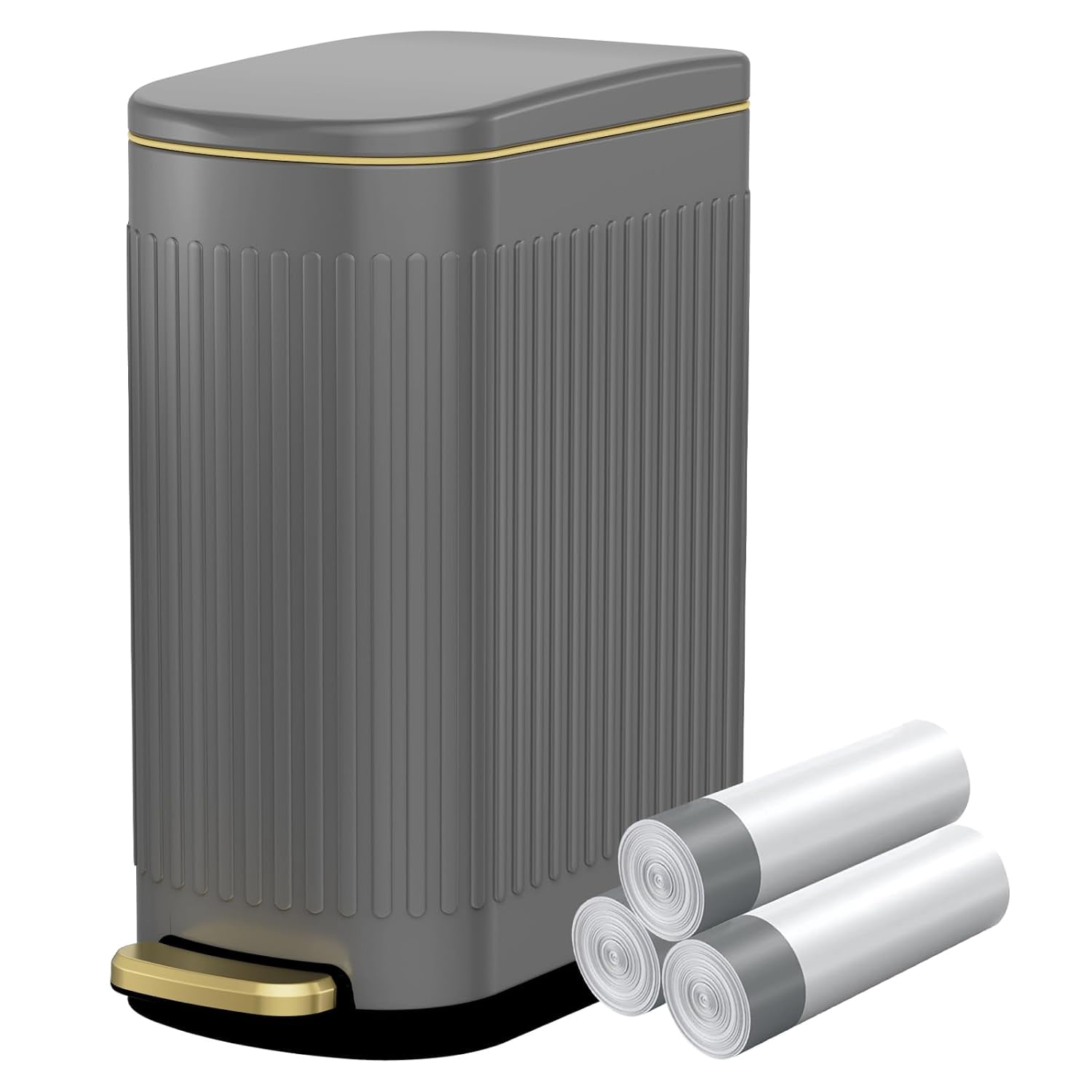Slim Bathroom Trash Can with Lid, 2.6 Gallon (10 L) Stainless Steel ...