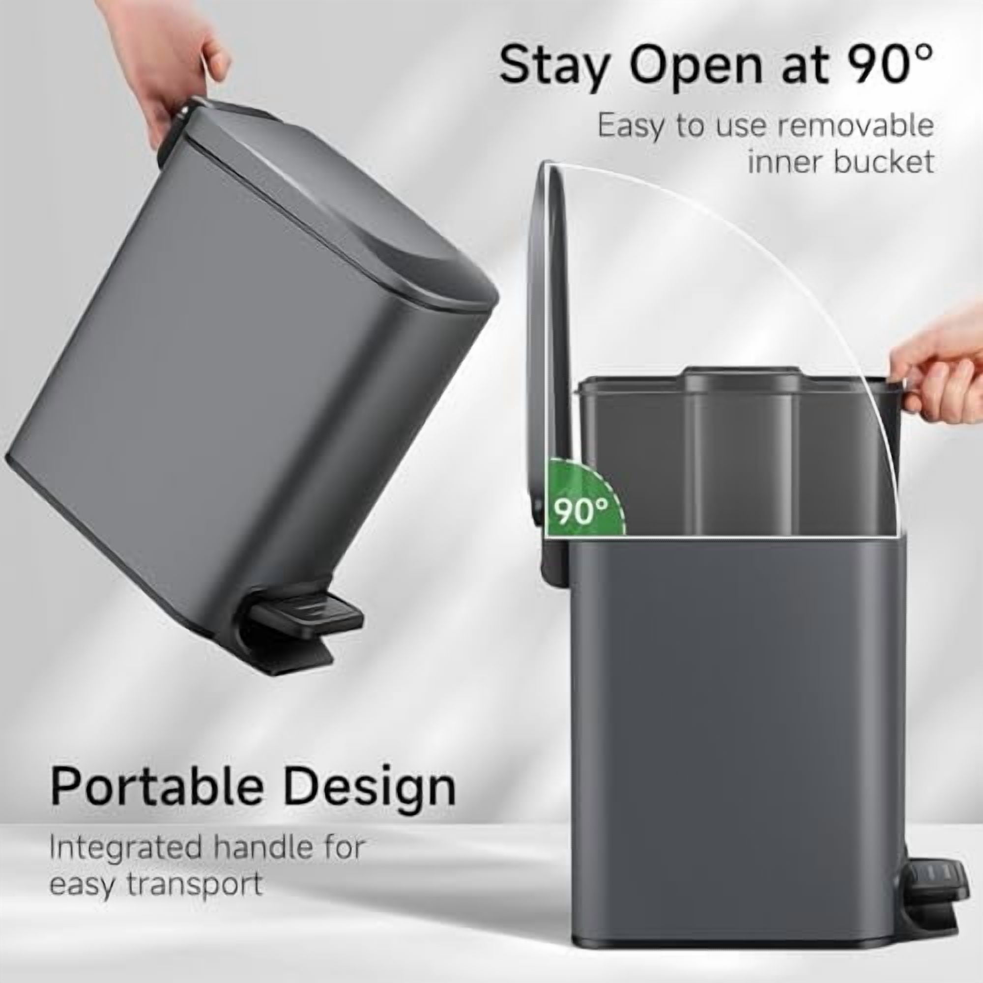Slim Bathroom Trash Can with Lid Soft Close, 6 Liter / 1.6 Gallon ...