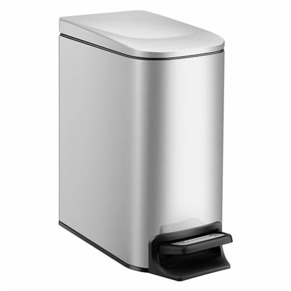 Slim Bathroom Trash Can with Lid Soft Close, 6 Liter / 1.6 Gallon ...