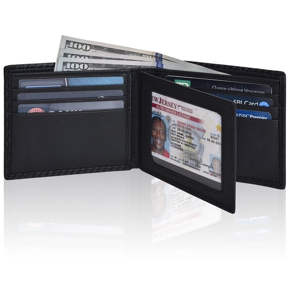 Slim Bifold Wallet for Men - Black Leather RFID Secure Billfold with ...