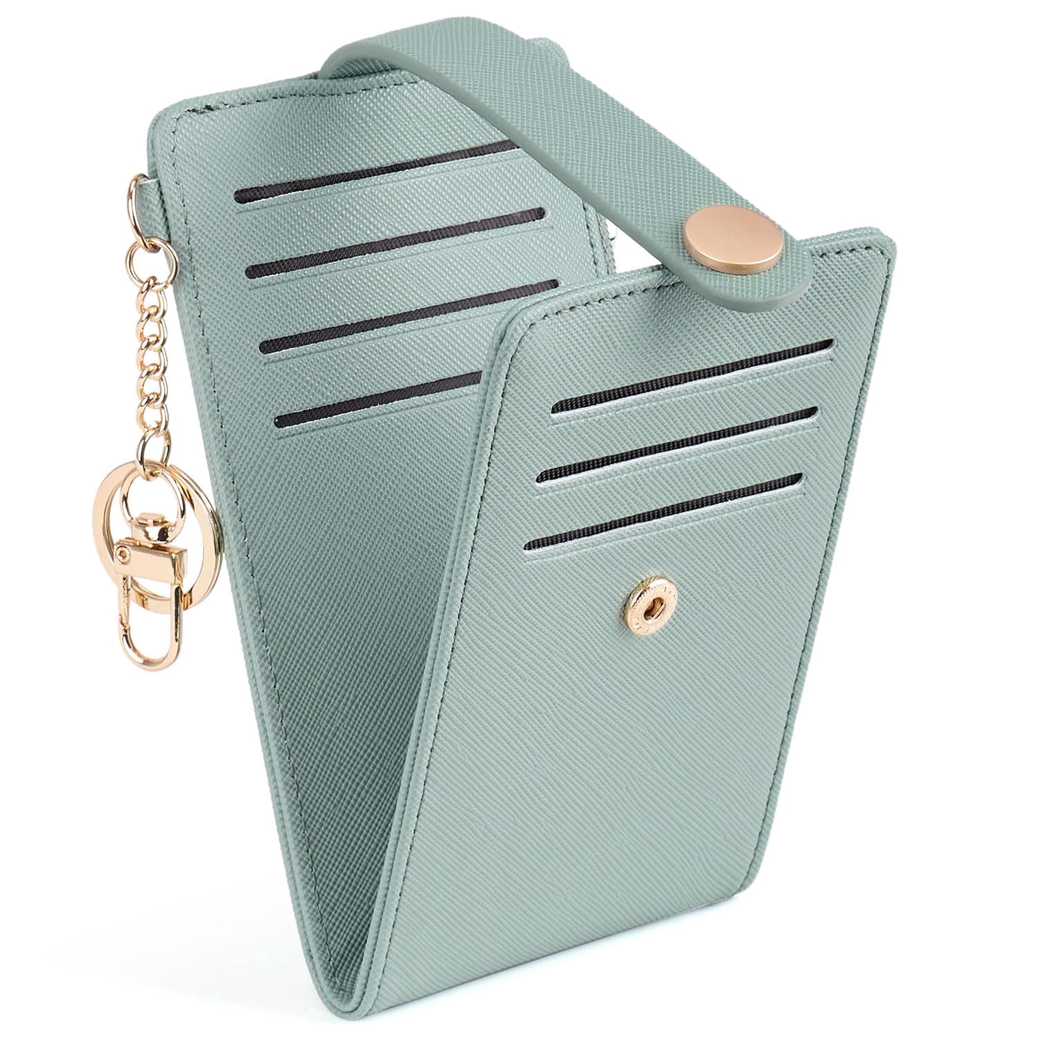 Slim Bifold Women's Wallet 1-Cross grain-Green RFID Blocking Card ...