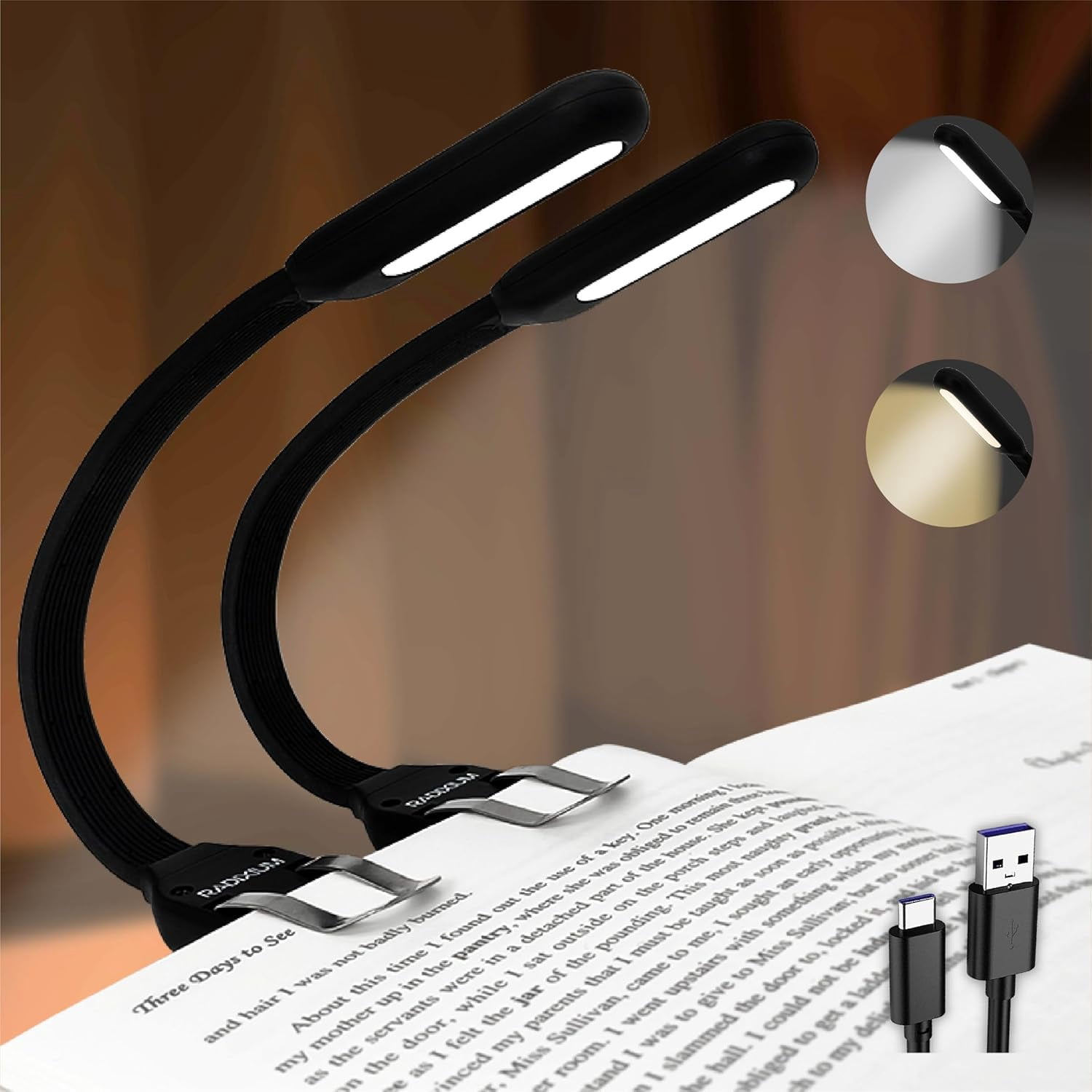 Slim Book Reading Light, Eye Caring with 4 Color Temperatures, Portable ...
