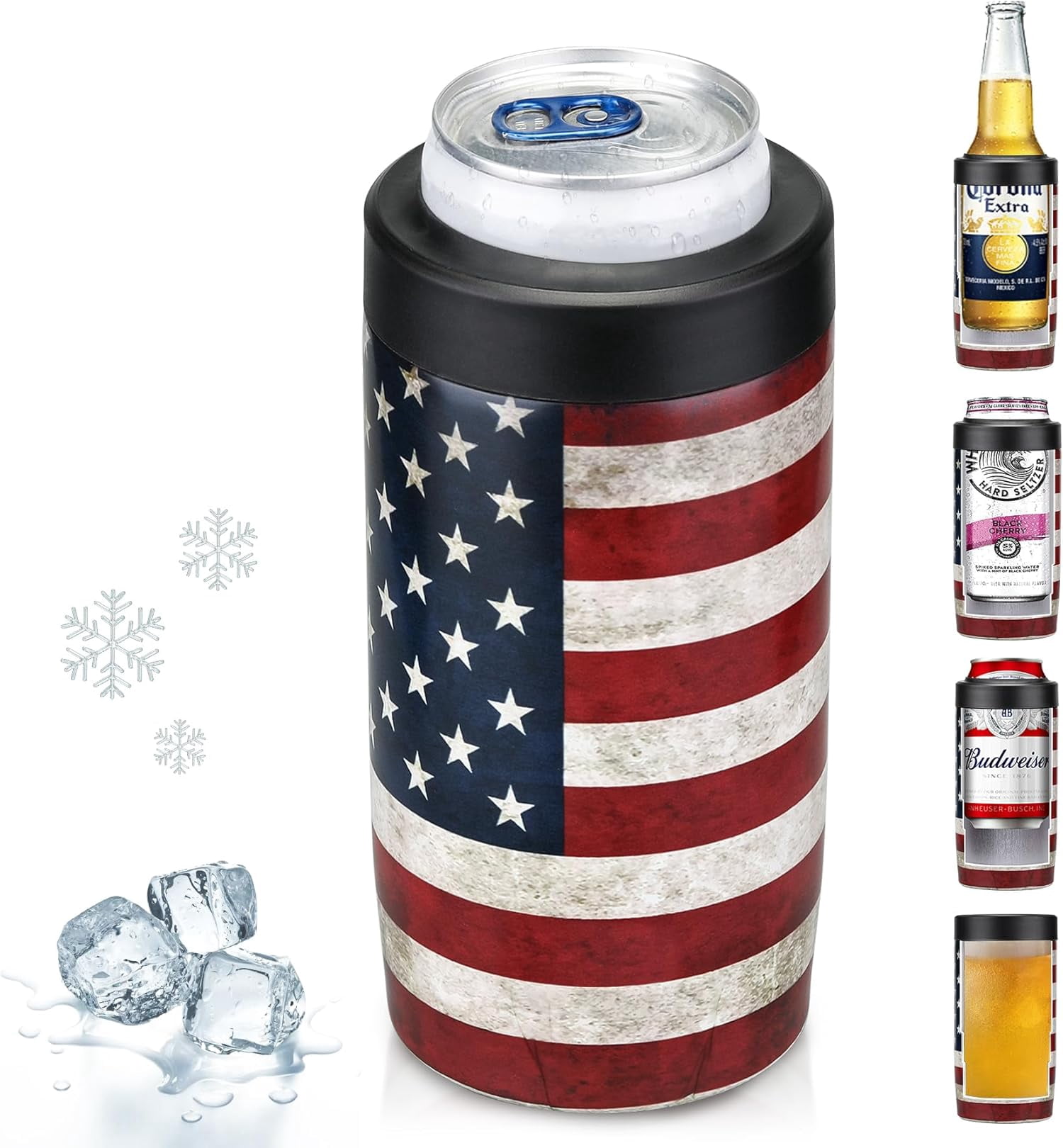 Slim Can Cooler, 4-in-1 Double Walled Stainless Insulated Can Holder ...