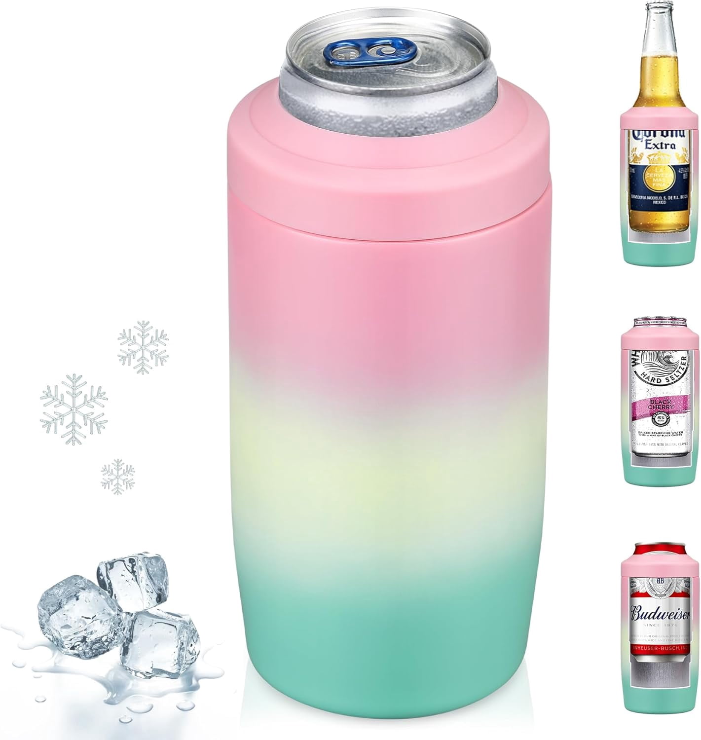 Slim Can Cooler, 4-in-1 Double Walled Stainless Steel Insulated Beer ...