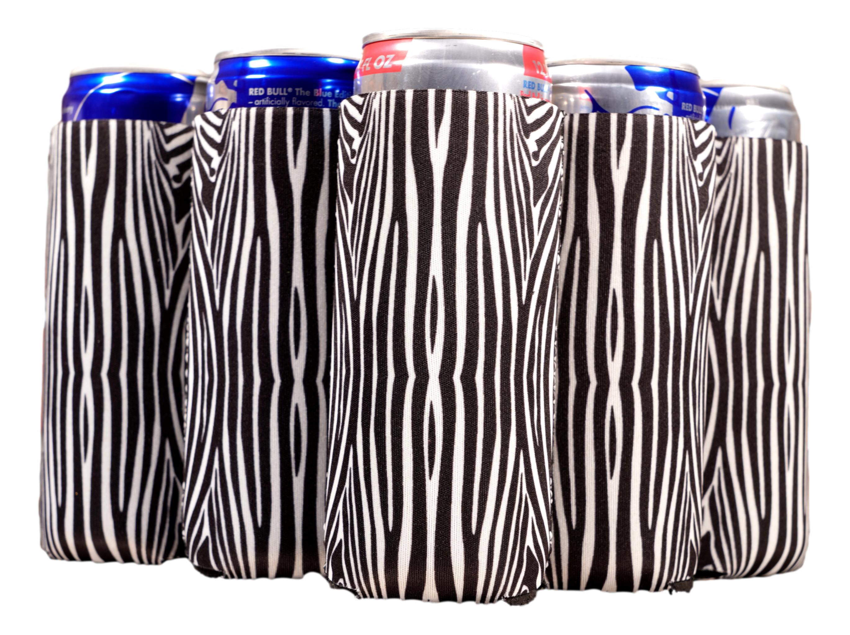 Slim Can Cooler Set of 6 Zebra Sleeves, 4mm Neoprene 12 oz Skinny ...