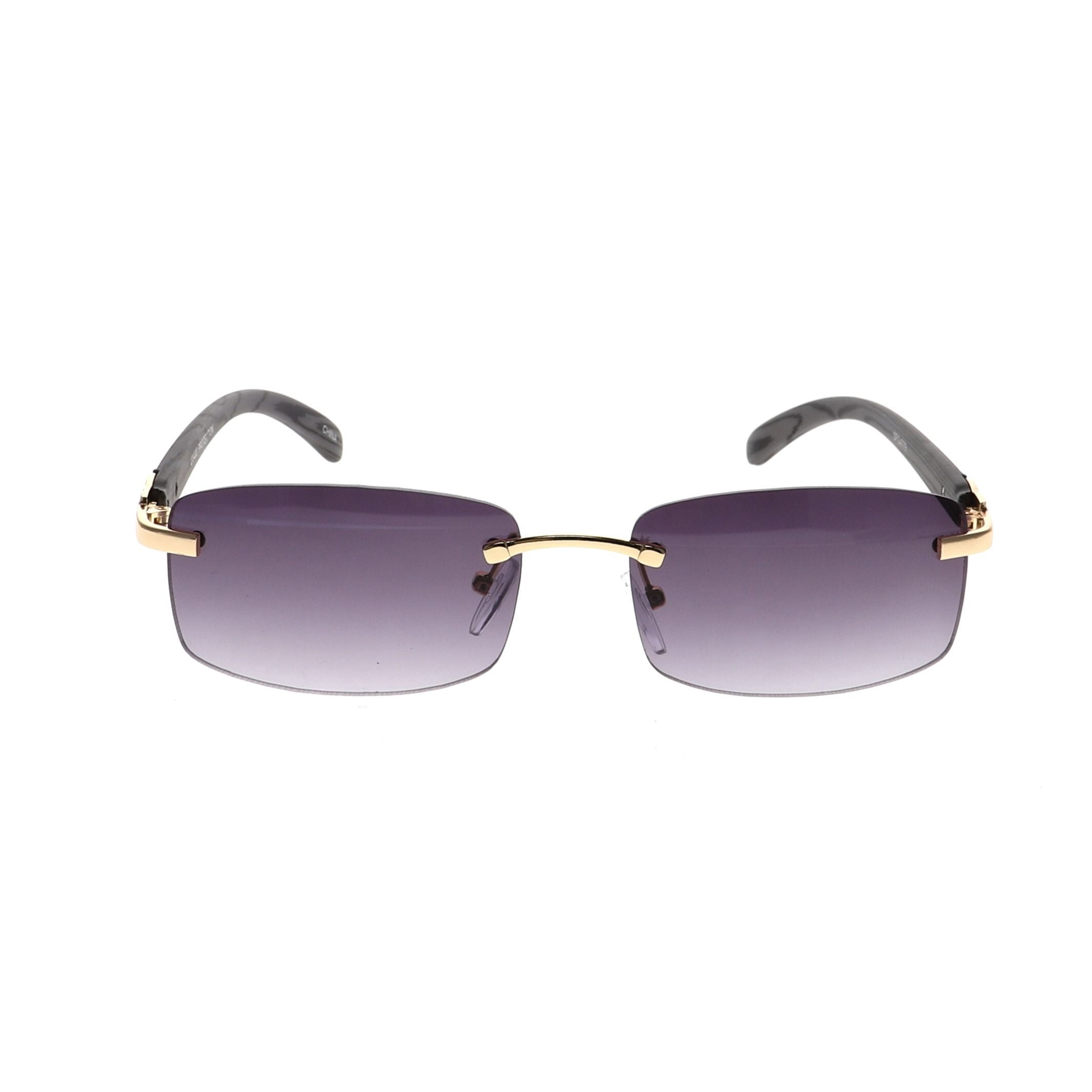 Slim Dean Rimless Sunglasses Rectangular Metal & Wood Art Glasses ...
